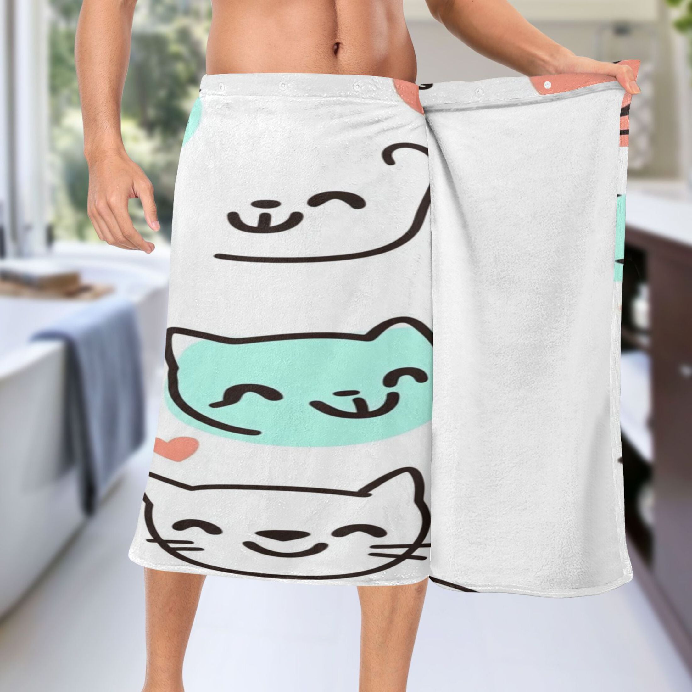 Whimsical Kittens 60x28" Men's Towel Wrap, Quick-Dry and and djustable for Bath or Sauna ...