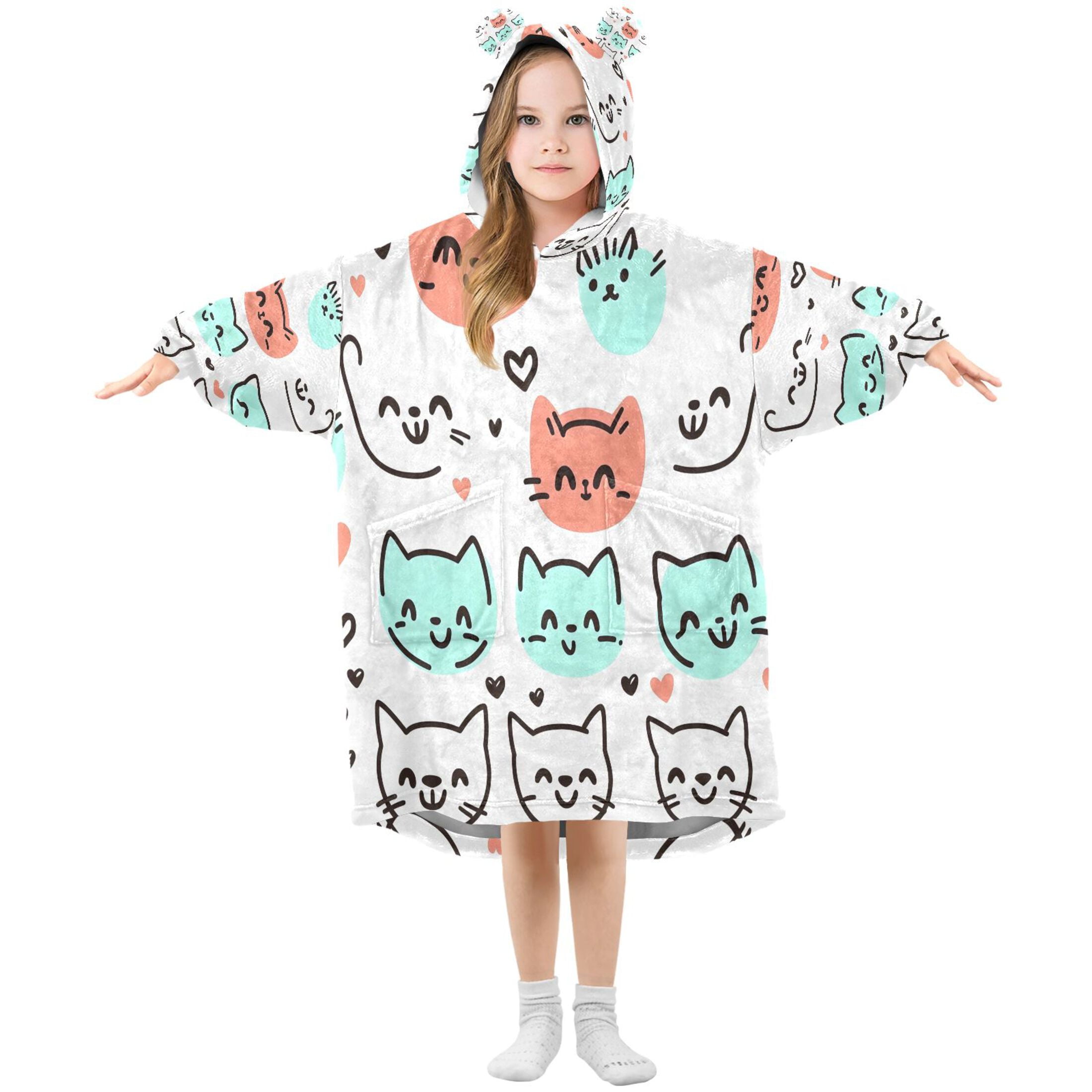 Whimsical Kittens Wearable Blankets Hoodie Oversize Sherpa Wearable ...