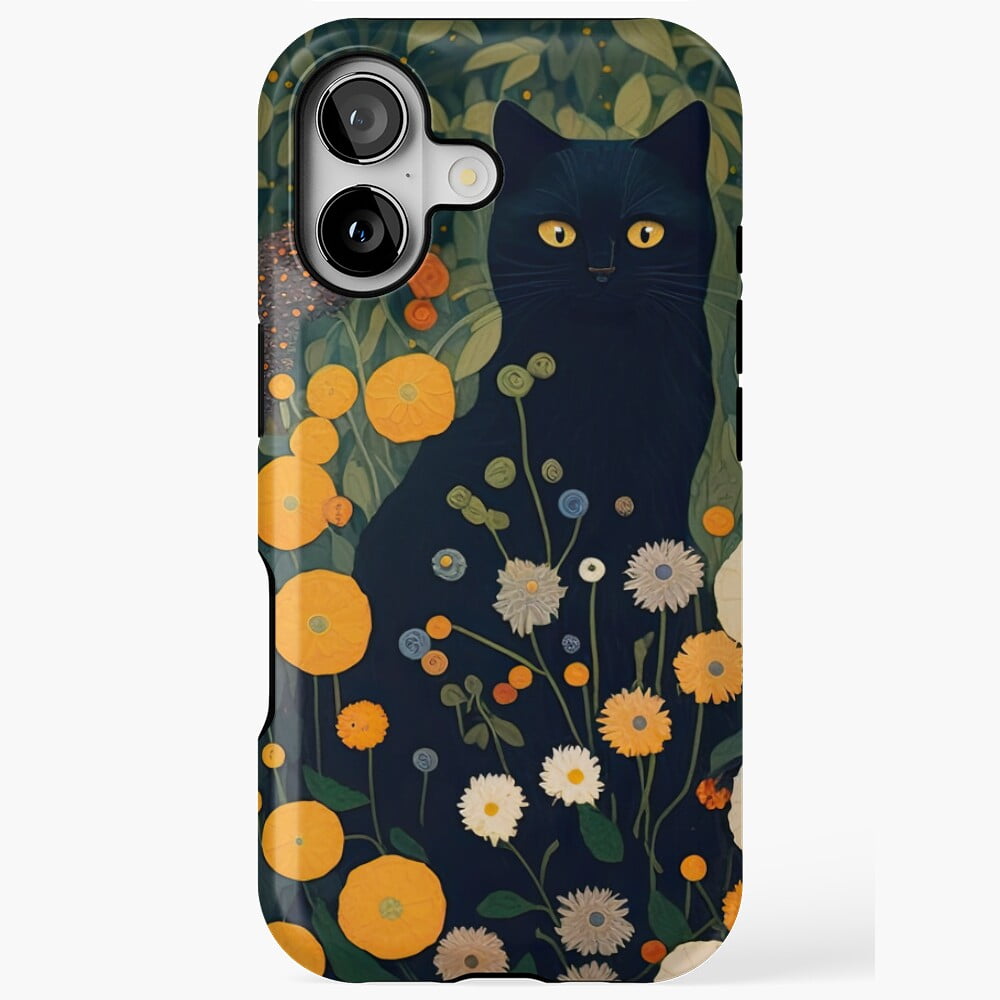 Whimsical Kitty in Colorful Flower Garden Phone Case 17 through 11 Pro ...