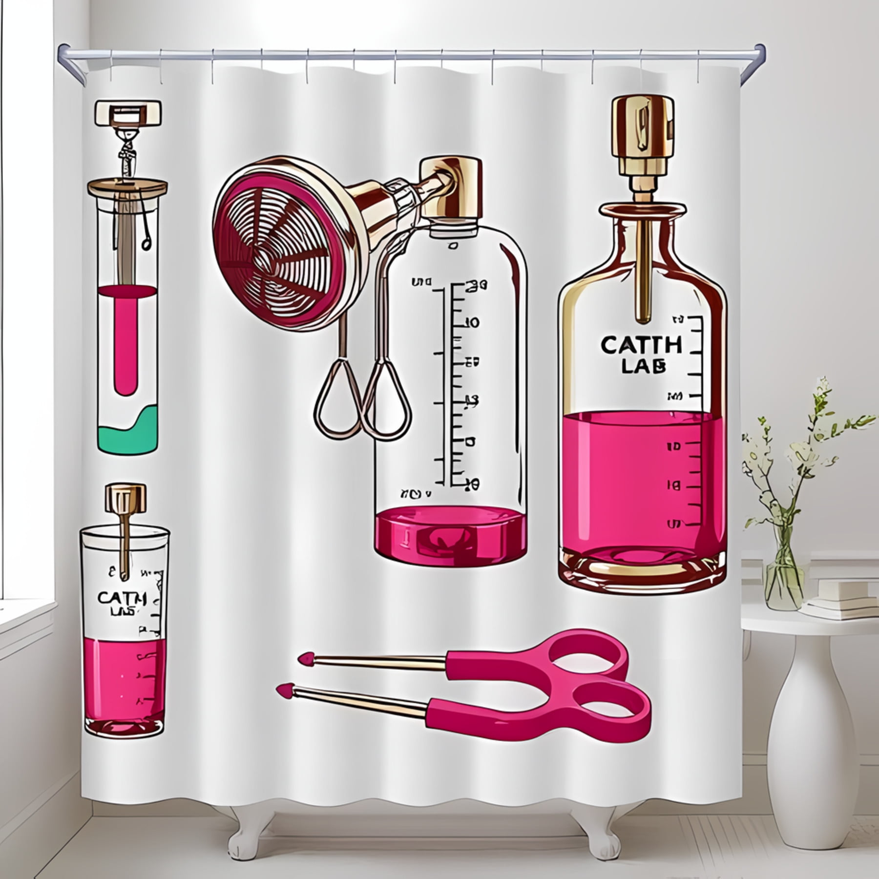 Whimsical Laboratory Themed Shower Curtain with Pink Scientific ...