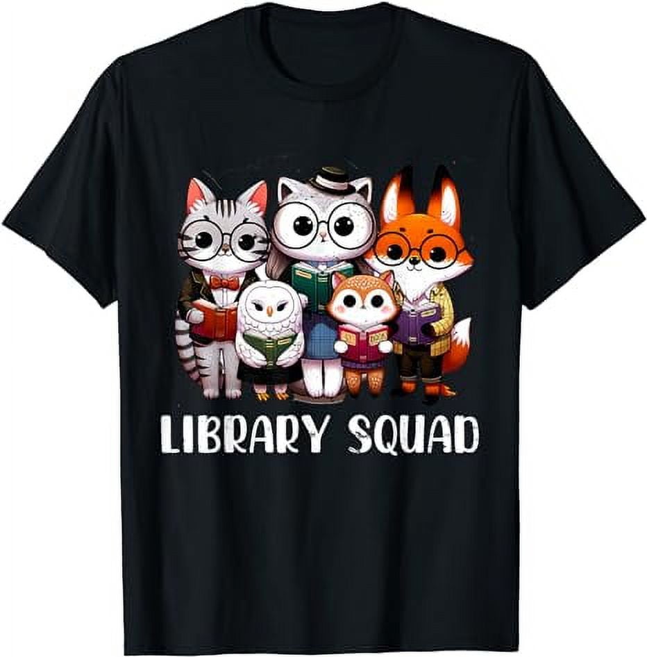 Whimsical Library Squad Animal Booklovers Crew Tee T-Shirt - Walmart.com