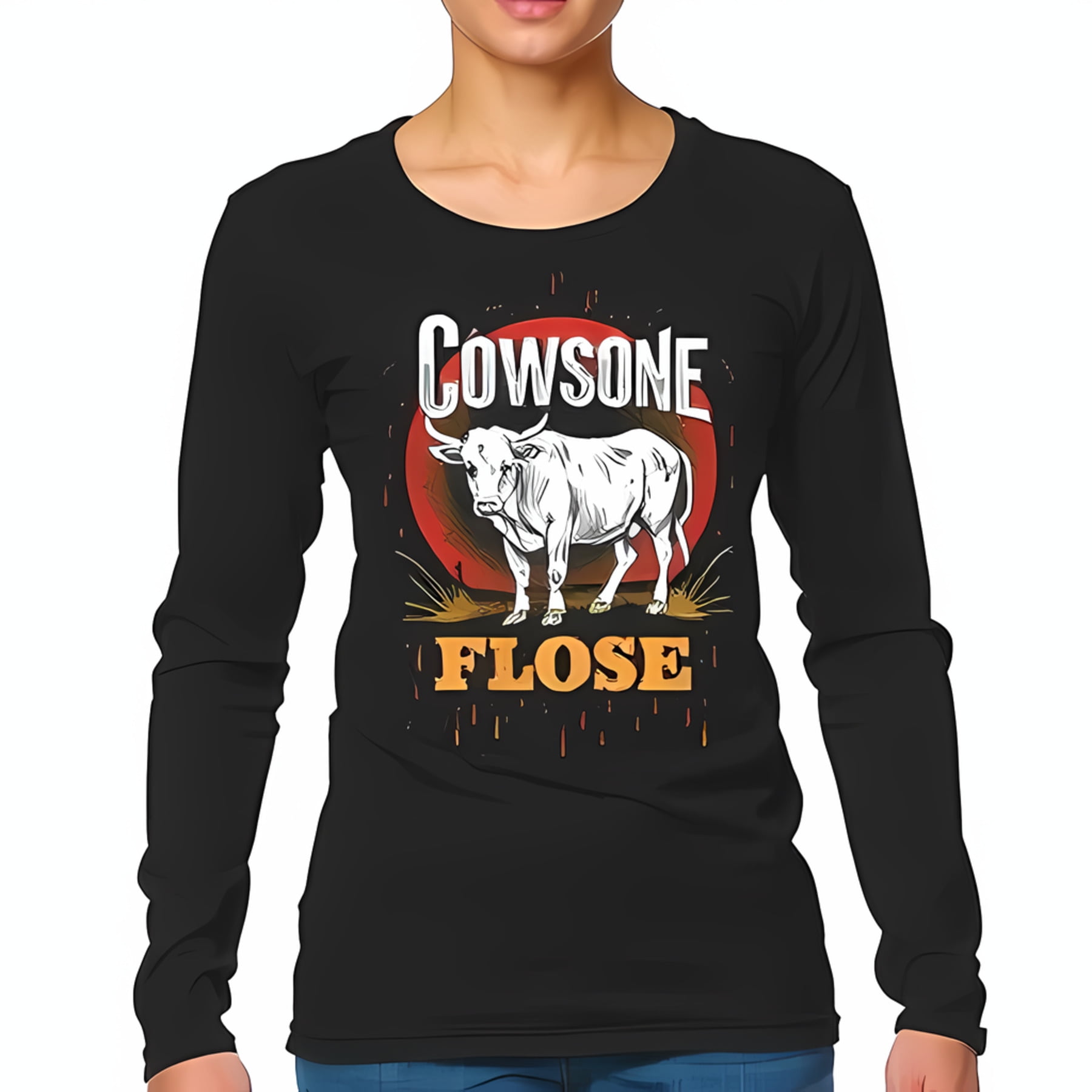 Whimsical Long Sleeve T-Shirt for Men & Women - Playful Cartoon Cow ...
