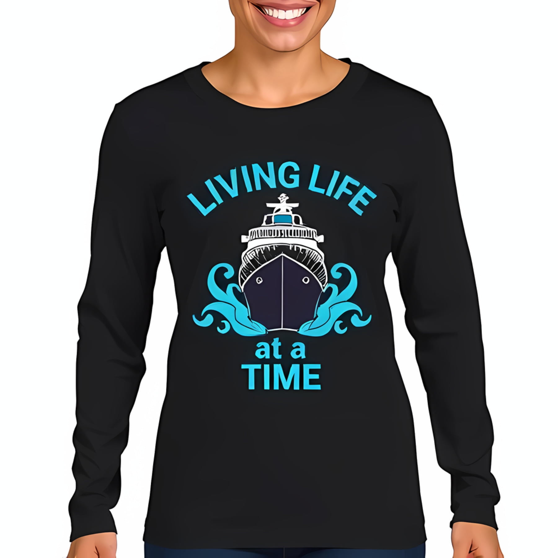 Whimsical Long Sleeve T-Shirt with 'LIVING LIFE at a TIME' in ...