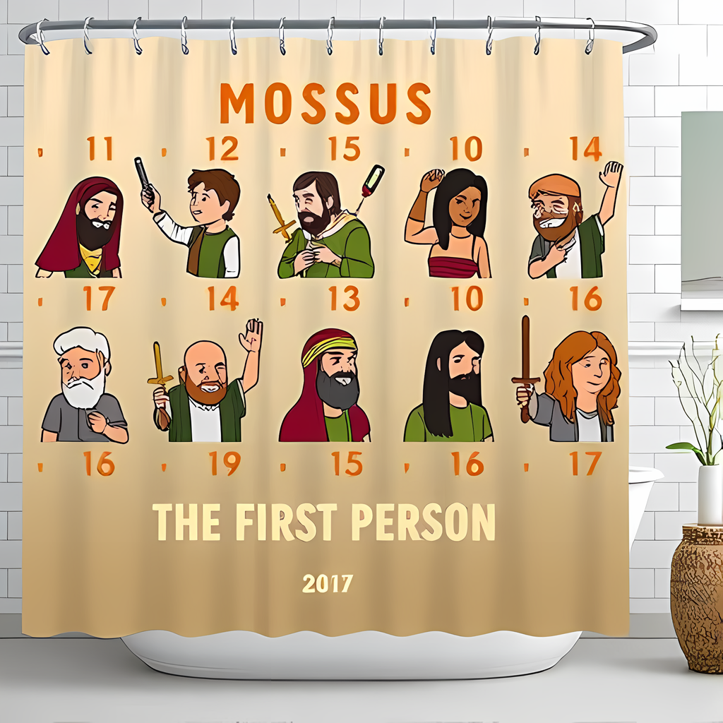 Whimsical MOSSUS Shower Curtain with Numbered Characters - The First ...