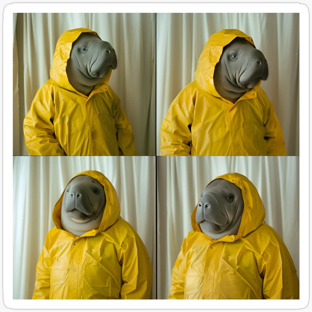 Whimsical Manatee Photobooth Raincoat Animal Sea Cow Stickerphone Decal ...