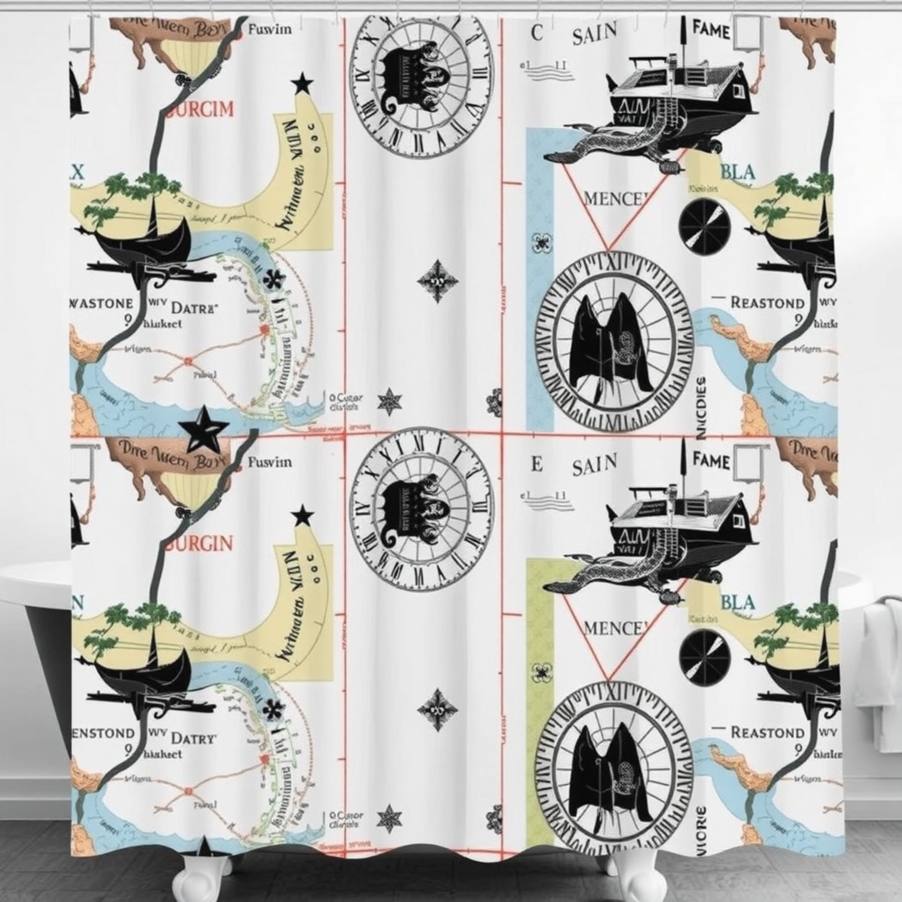 Whimsical Map & Clock Shower Curtain - Walmart.com