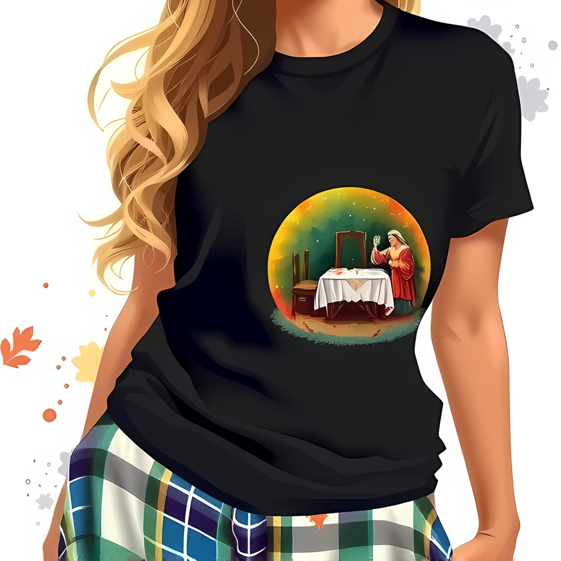 Whimsical Medieval Woman Illustration Black T-Shirt - Cozy Storybook ...