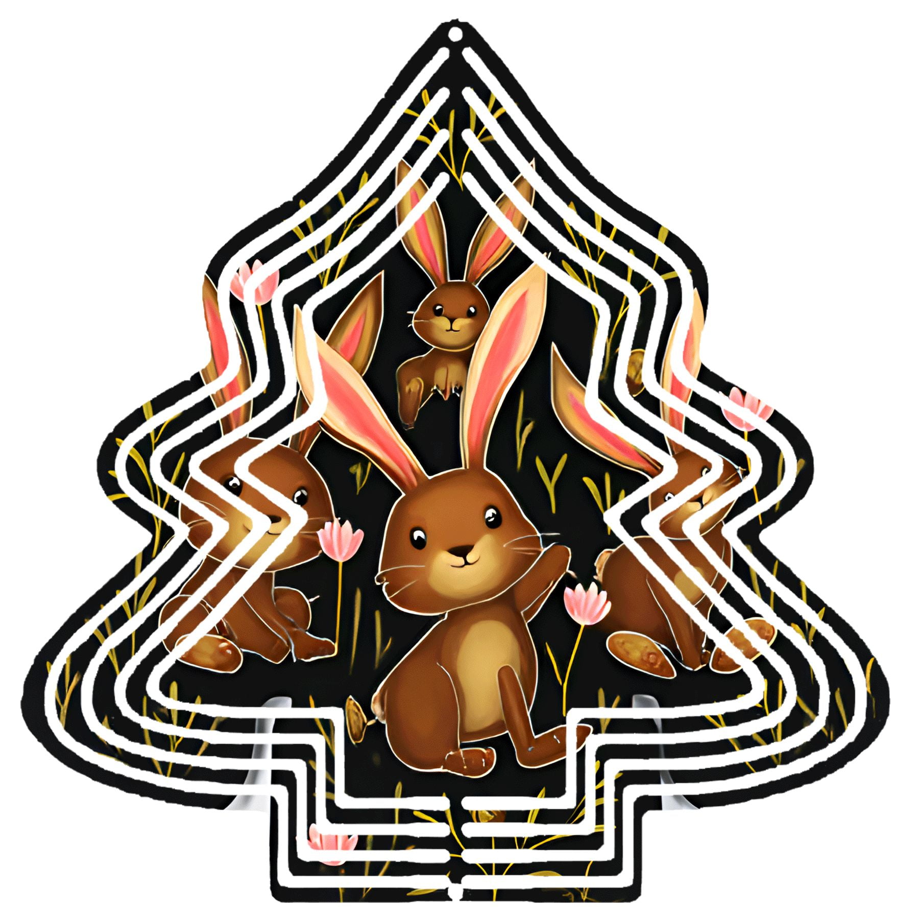 Whimsical Metal Hanging Christmas Tree Wind Spinner - Playful Rabbit ...
