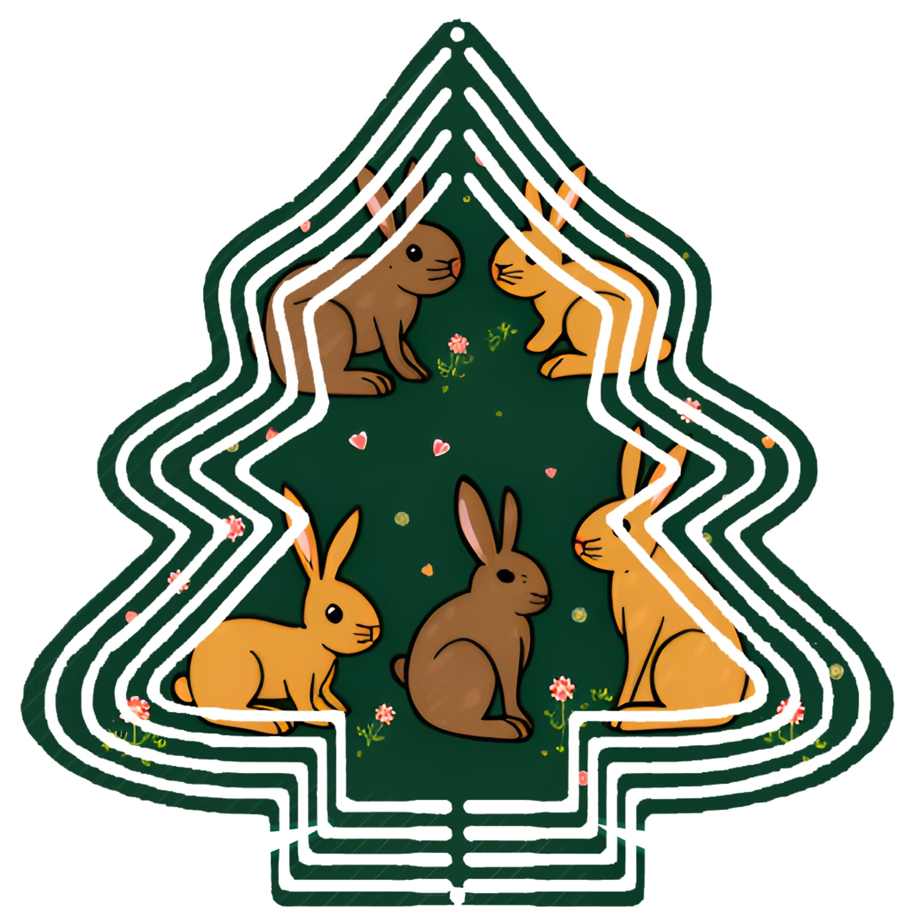 Whimsical Metal Hanging Tree-Shaped Wind Spinner with Cartoon Rabbits ...