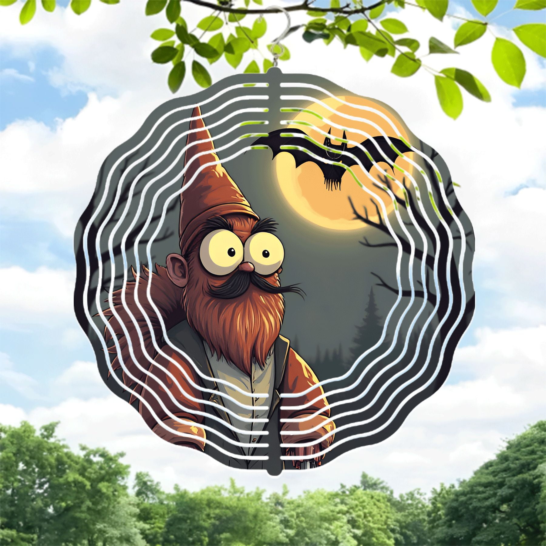 Whimsical Metal Hanging Wind Spinner & Chime - Full Moon & Bat Design ...