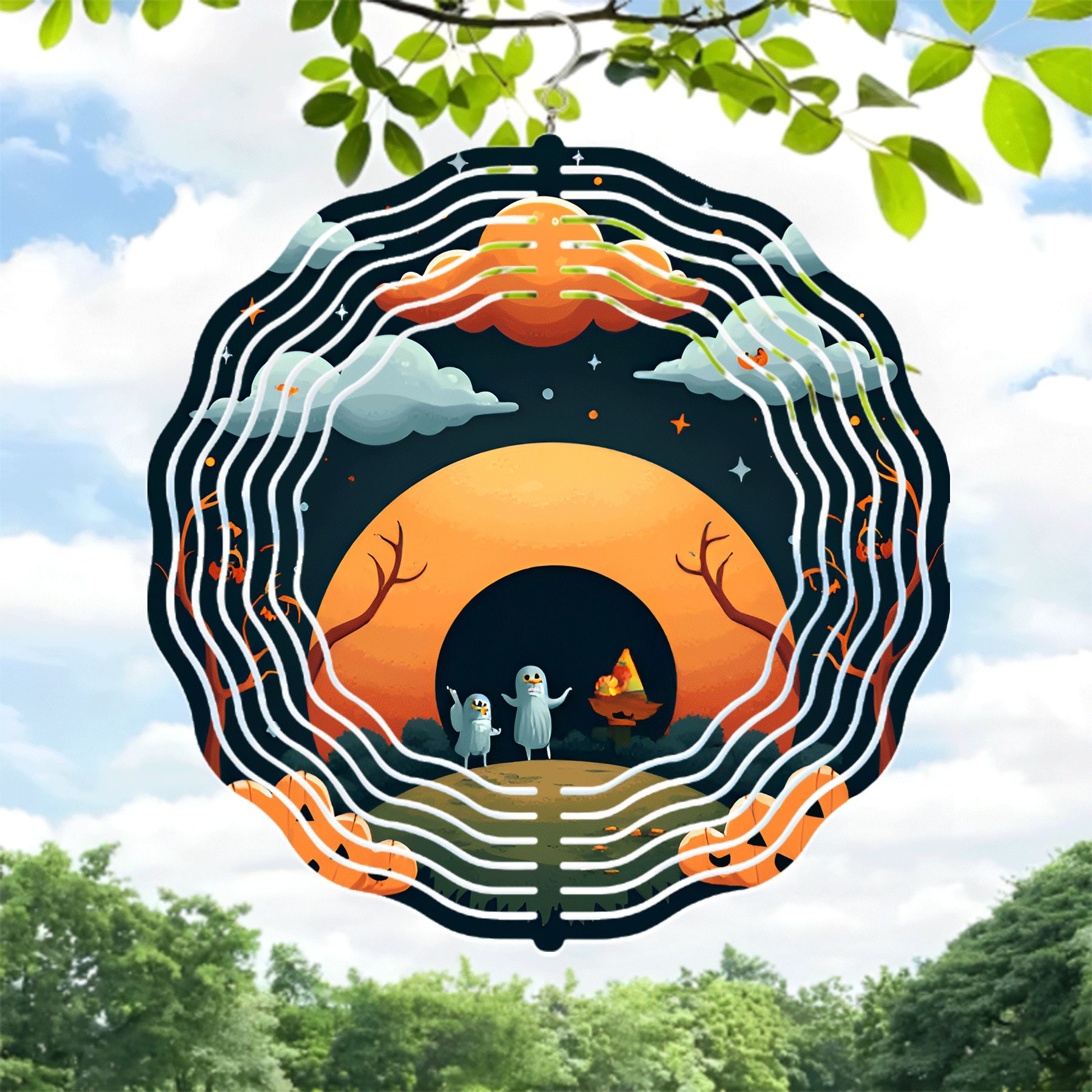 Whimsical Metal Hanging Wind Spinner - Circular Tunnel Design with Wavy ...