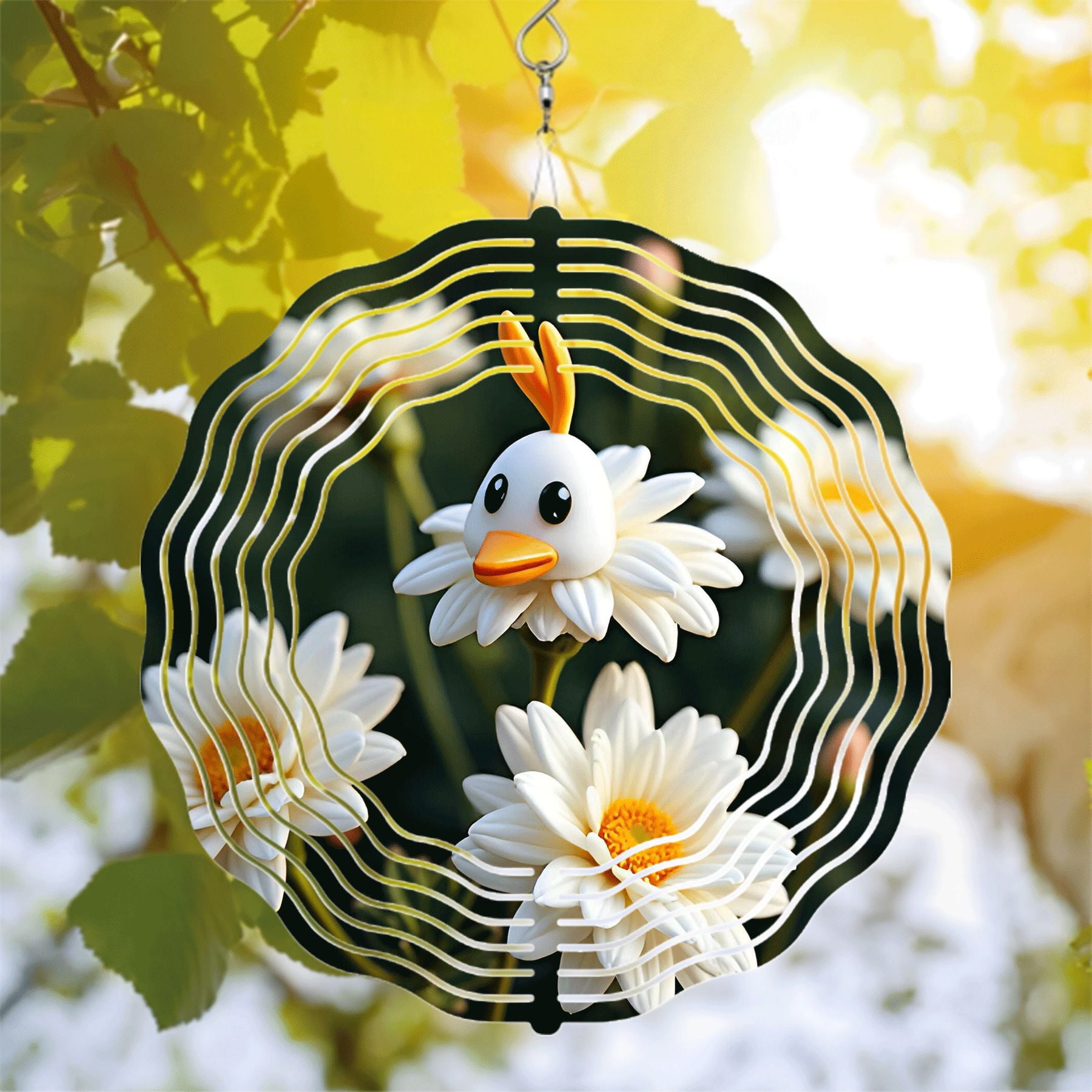 Whimsical Metal Hanging Wind Spinner with Bird & Daisy Design ...