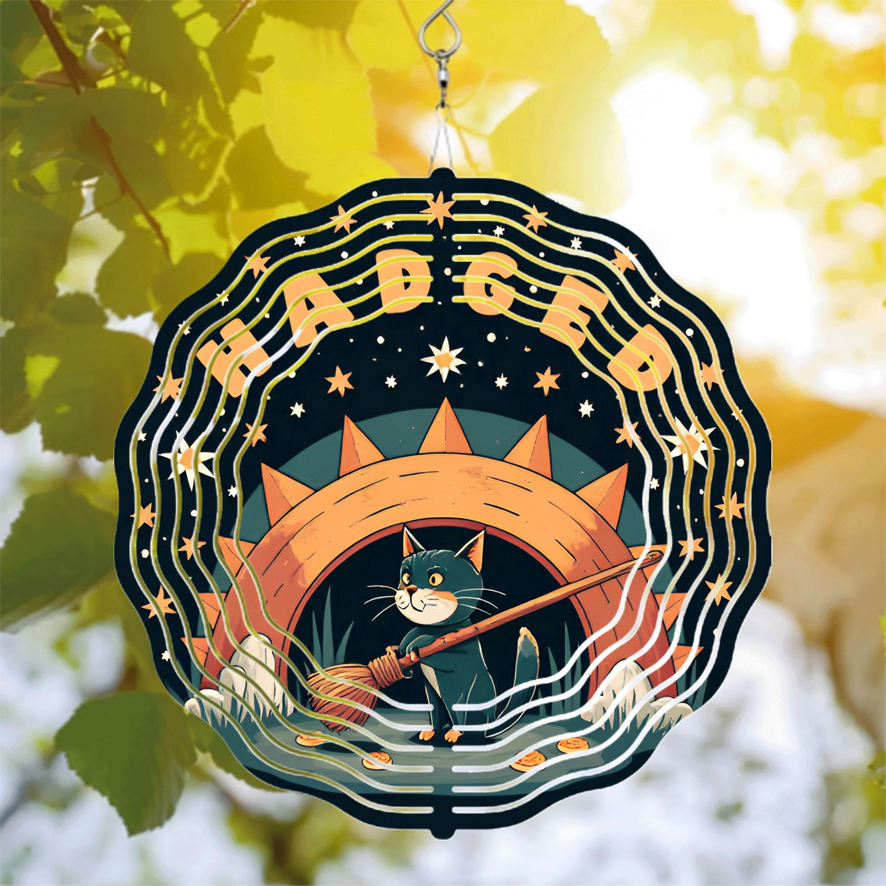Whimsical Metal Hanging Wind Spinner with Blue Cat Design - Perfect for ...