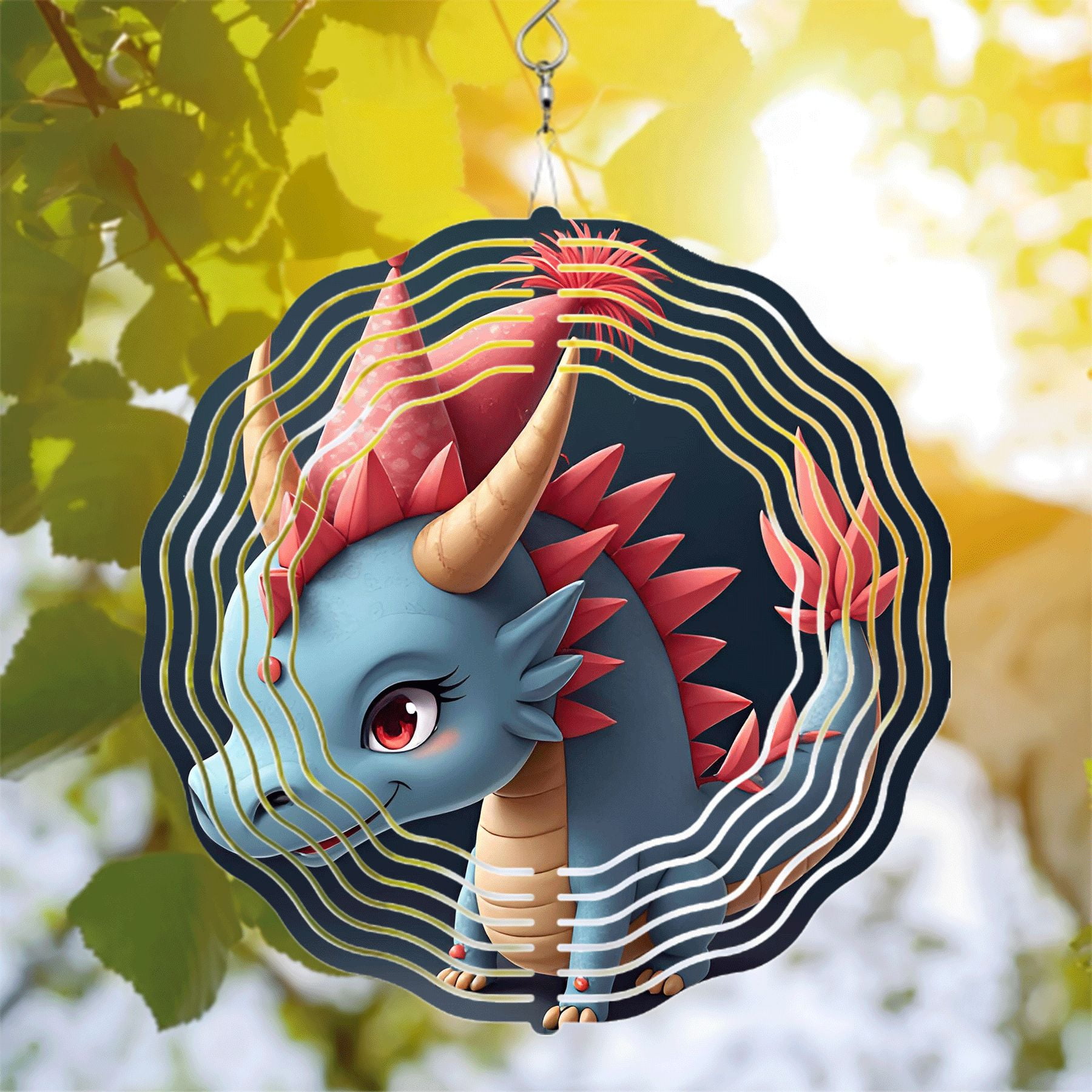 Whimsical Metal Hanging Wind Spinner with Circular Pattern Design ...