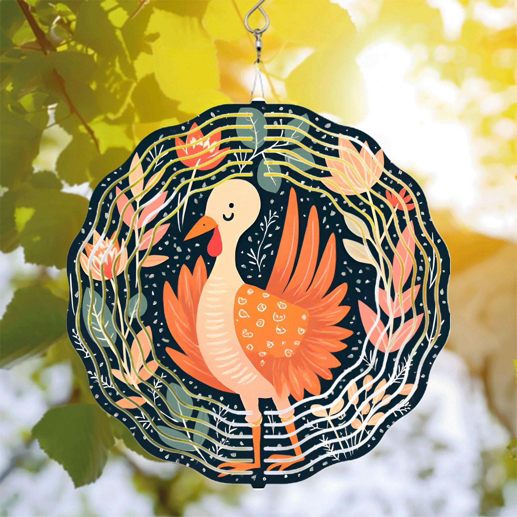 Whimsical Metal Hanging Wind Spinner with Colorful Bird & Floral ...