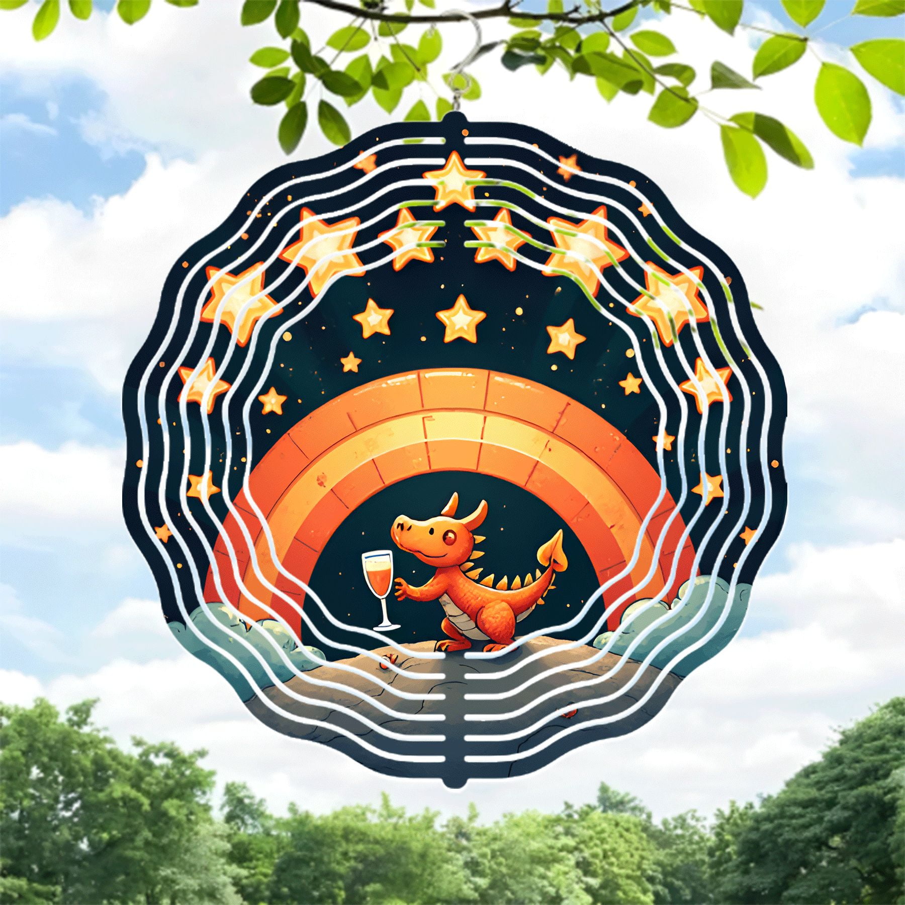 Whimsical Metal Hanging Wind Spinner with Colorful Rainbow Design ...