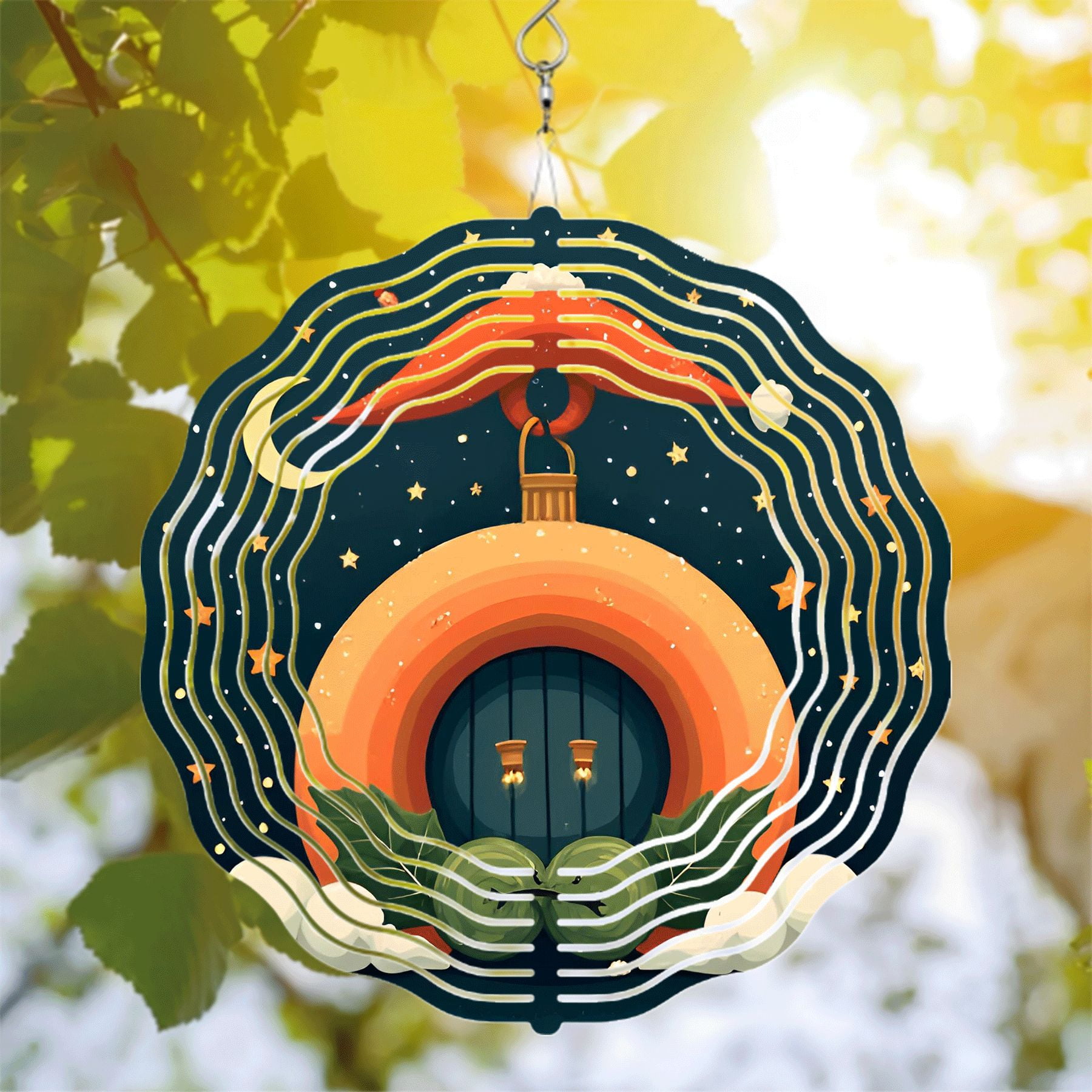 Whimsical Metal Hanging Wind Spinner with Concentric Circle Design ...