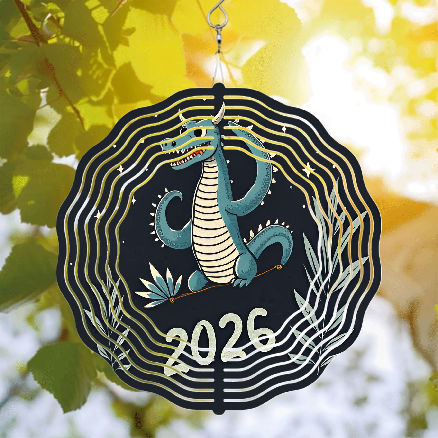 Whimsical Metal Hanging Wind Spinner with Concentric Circular Patterns ...