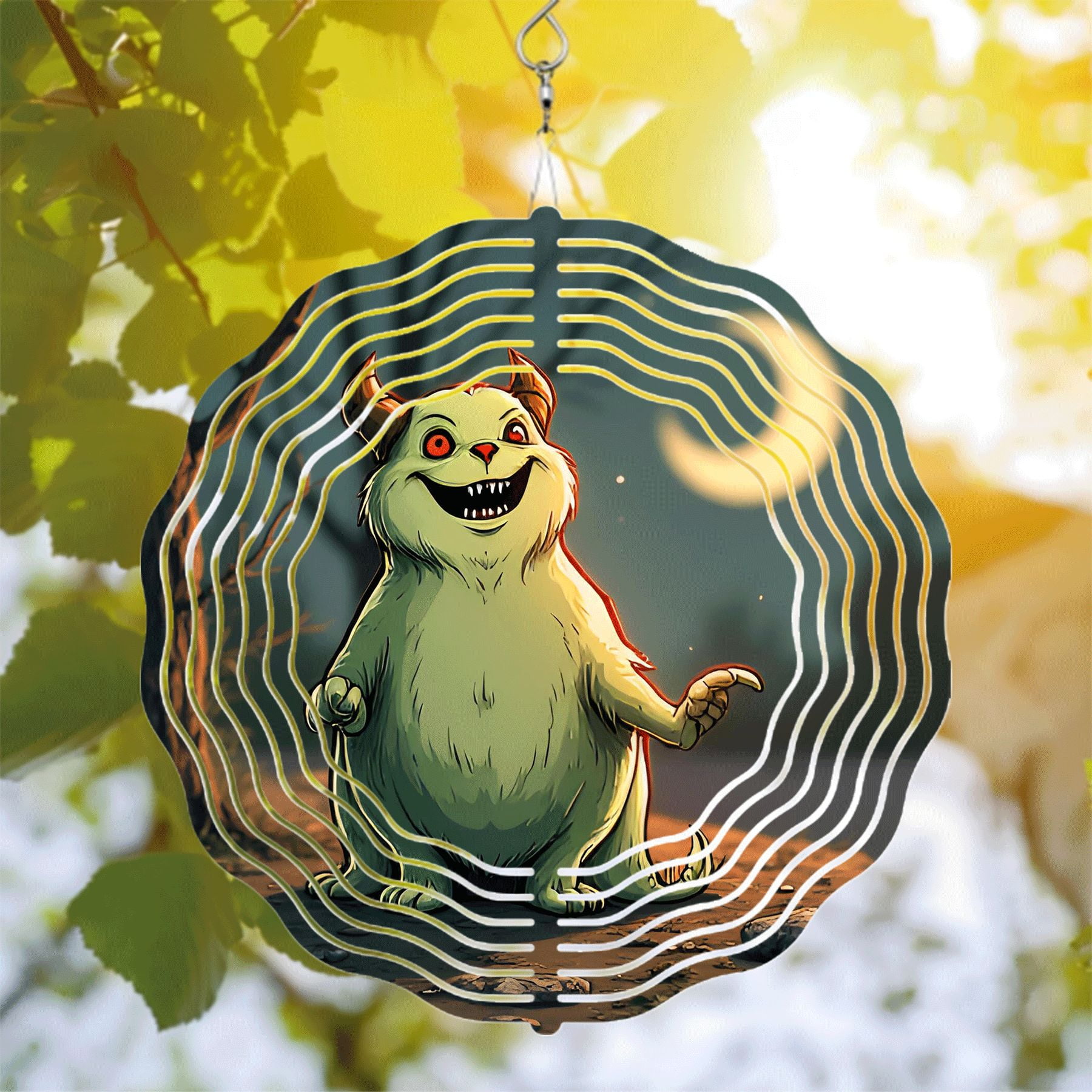 Whimsical Metal Hanging Wind Spinner with Concentric Ring Design ...