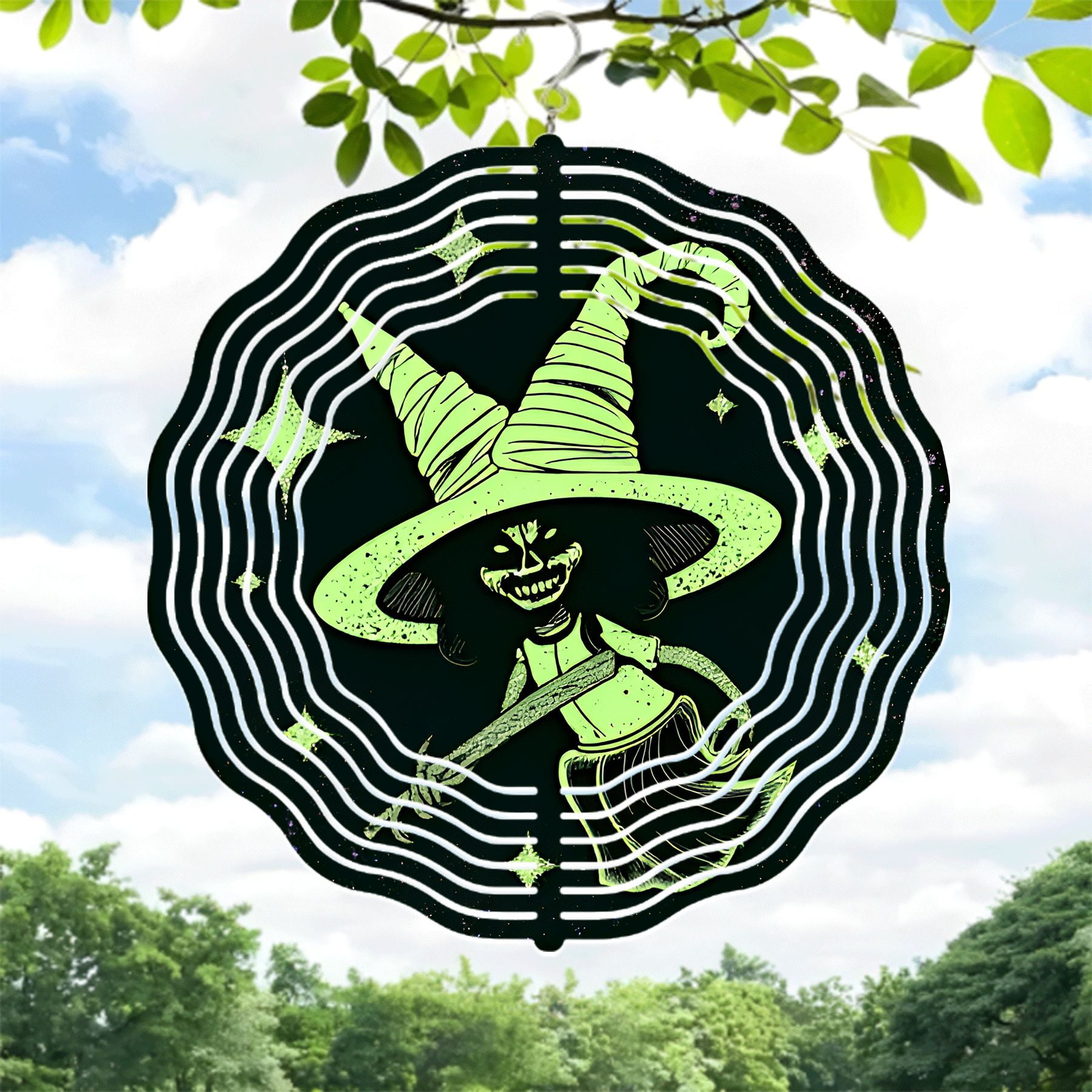 Whimsical Metal Hanging Wind Spinner with Concentric Wave Design & Star ...