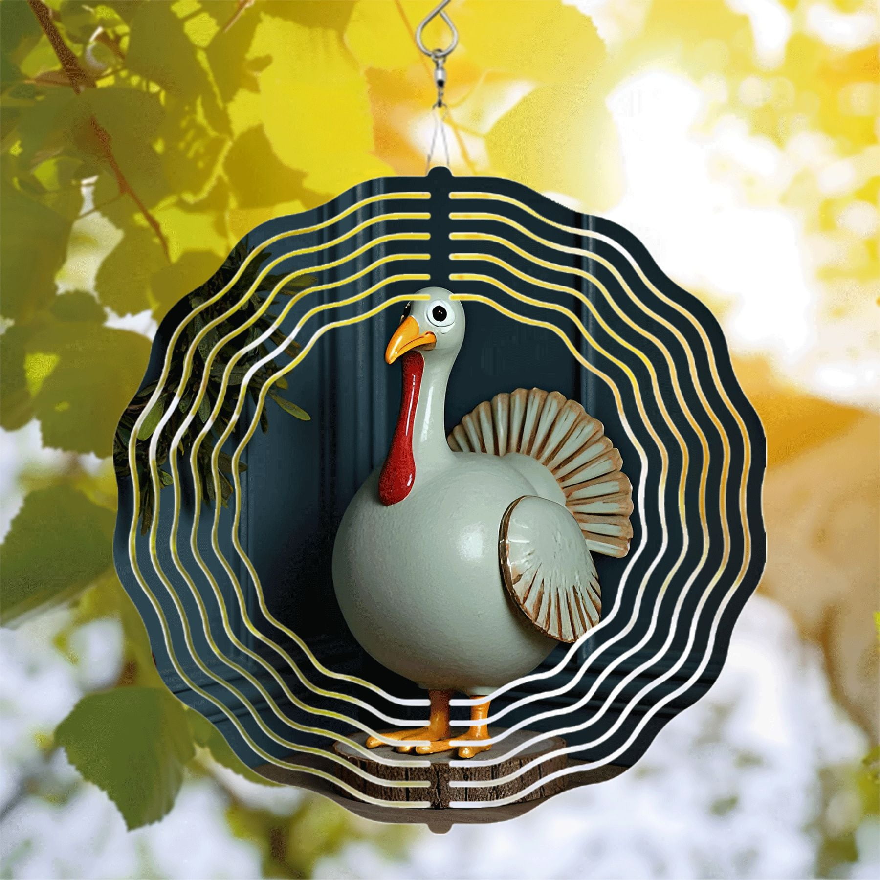 Whimsical Metal Hanging Wind Spinner with Concentric Wave Patterns ...