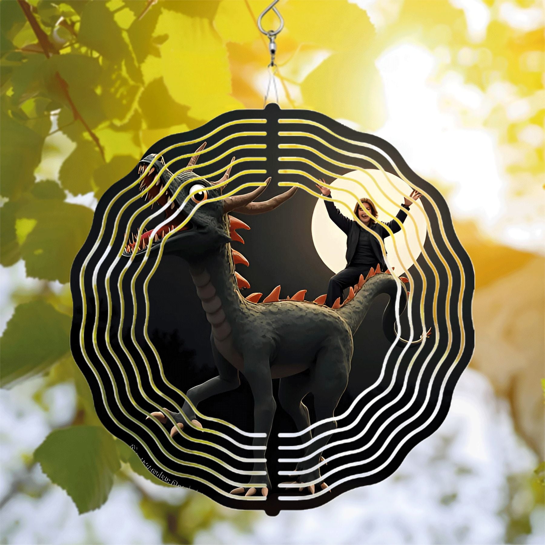 Whimsical Metal Hanging Wind Spinner with Dragon Design - Enchanting ...