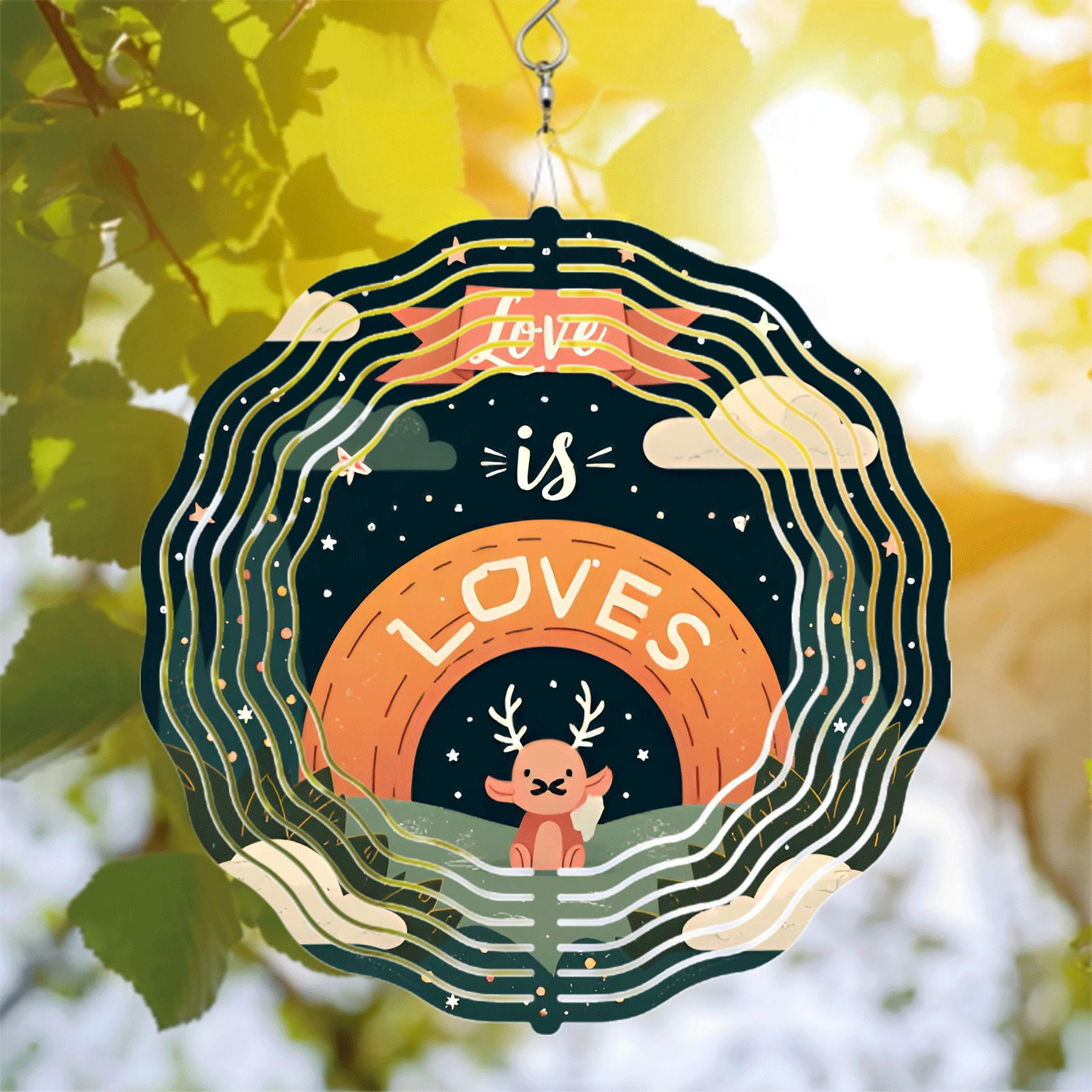 Whimsical Metal Hanging Wind Spinner with ' LOVE ' Arch Design Reindeer ...