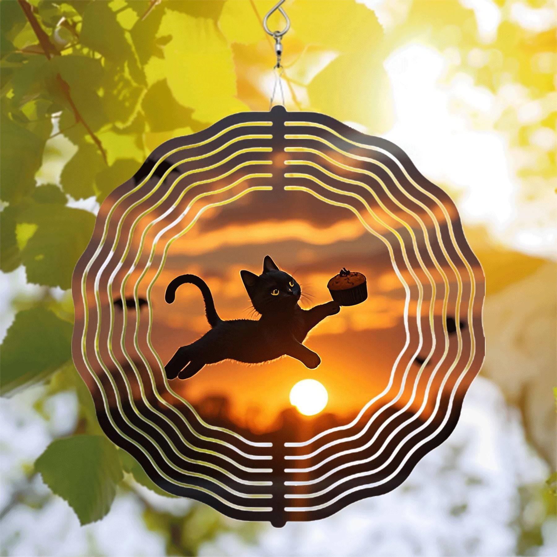 Whimsical Metal Hanging Wind Spinner with Sound Wave Design - Vibrant ...