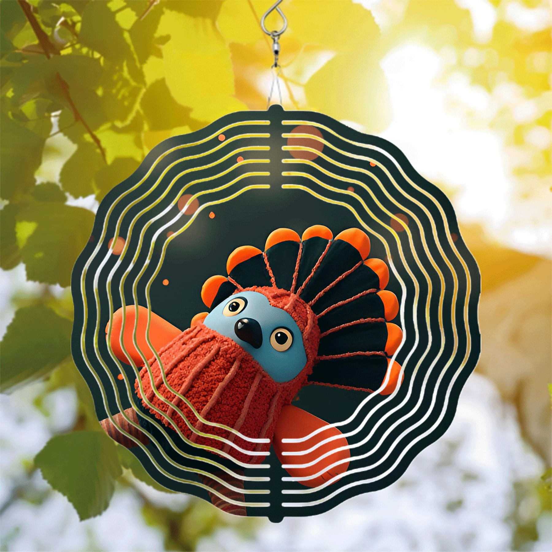 Whimsical Metal Hanging Wind Spinner with Vibrant Blue and Orange ...