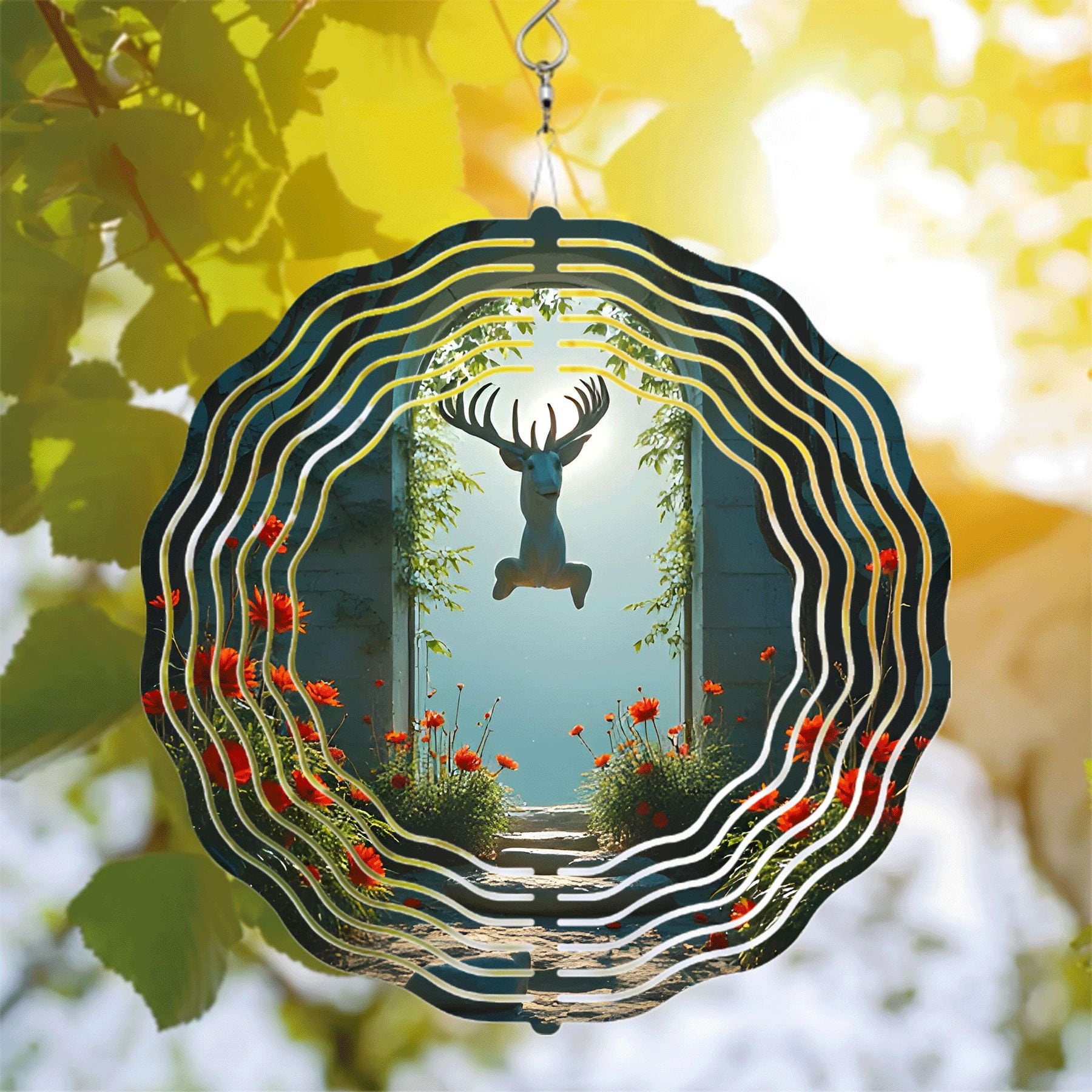 Whimsical Metal Hanging Wind Spinner with Wave - Like Pattern - Perfect ...