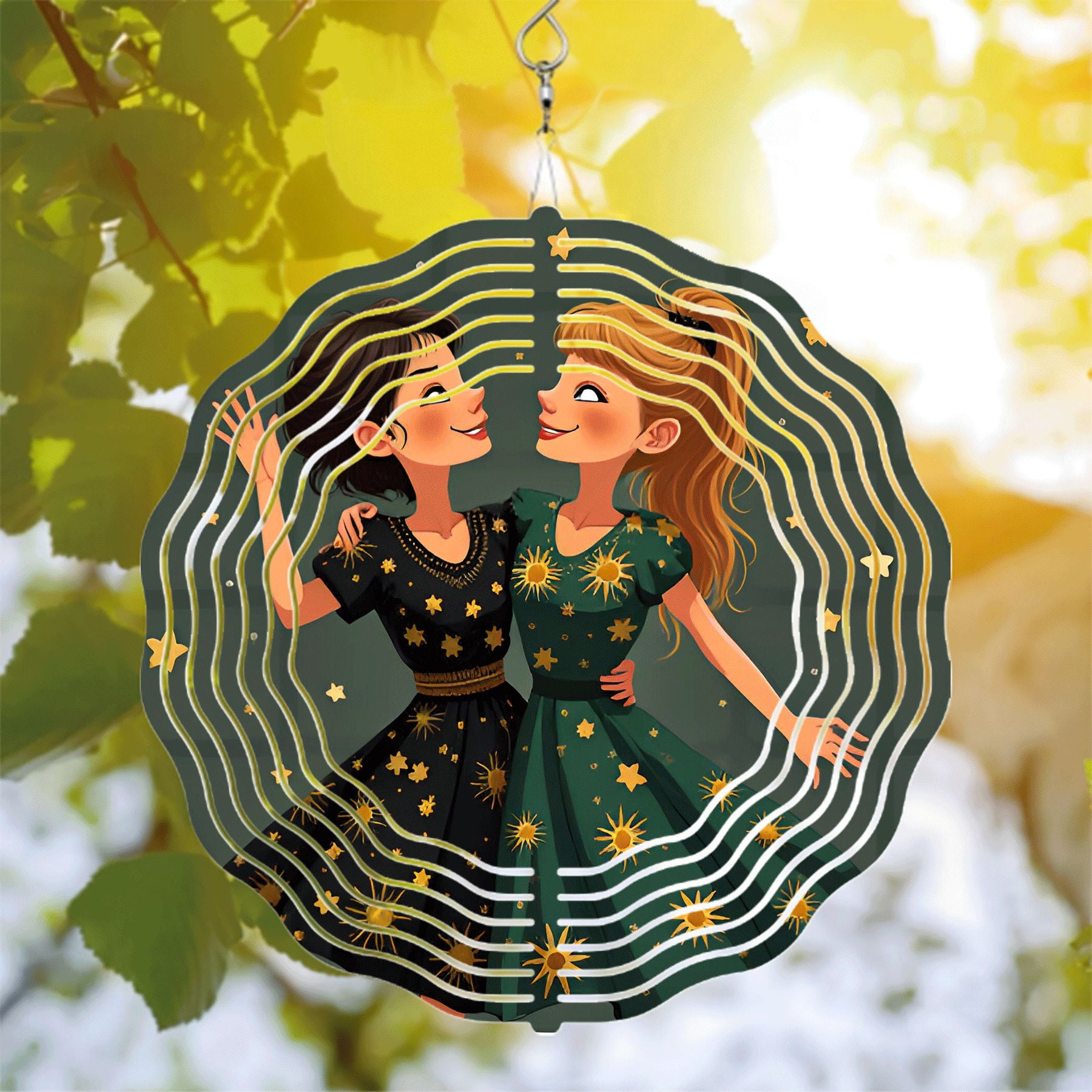 Whimsical Metal Hanging Wind Spinners - Celestial Star & Sun Motif ...