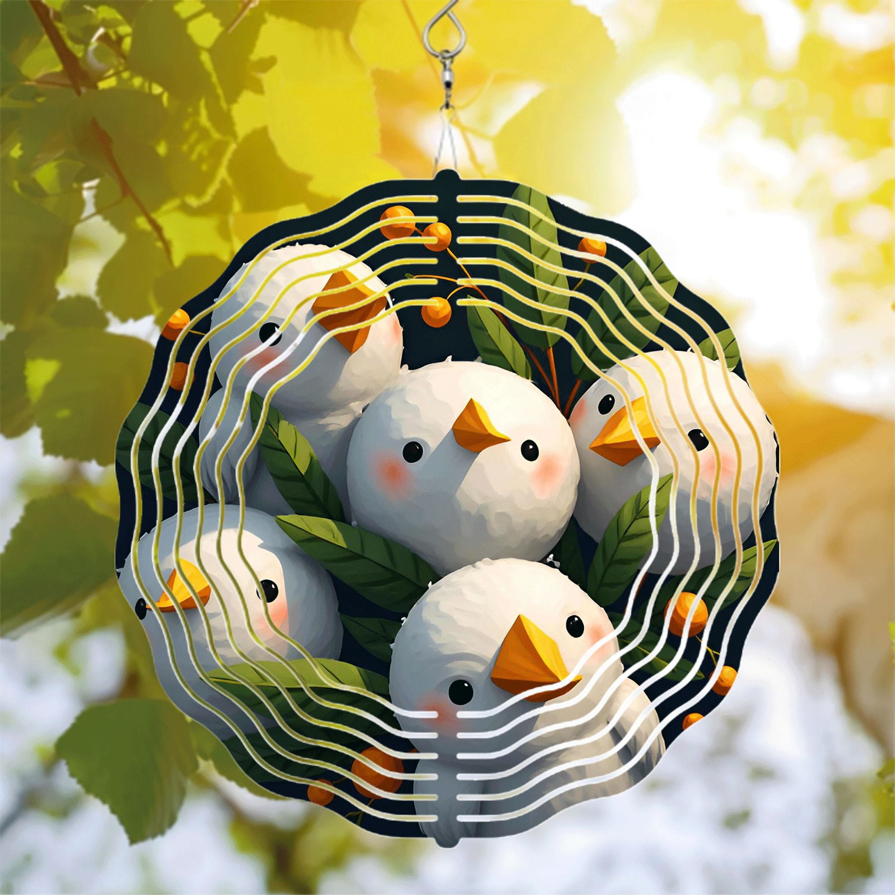 Whimsical Metal Hanging Wind Spinners & Chimes - Adorable White Birds ...