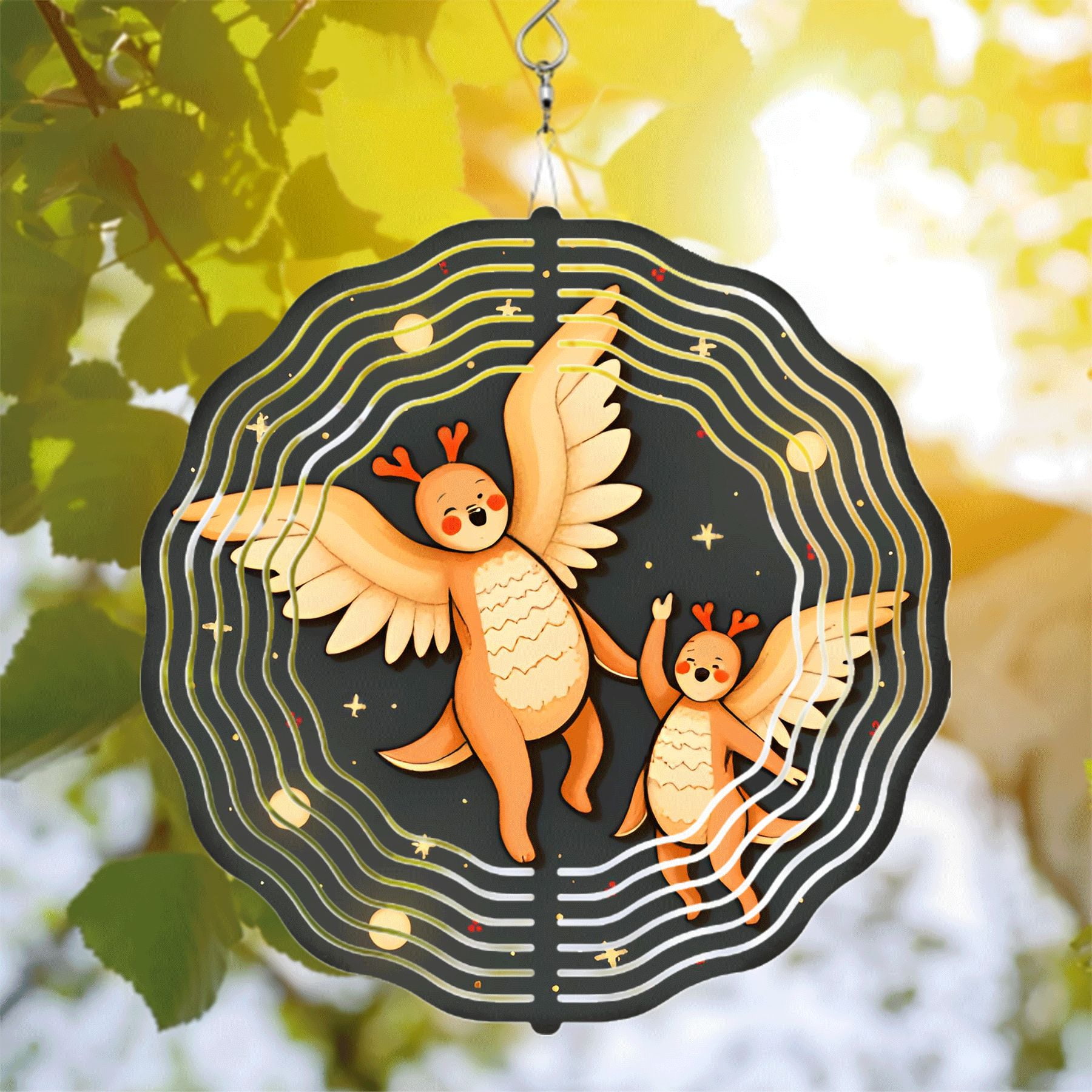 Whimsical Metal Hanging Wind Spinners & Chimes - Celestial Birds Design ...