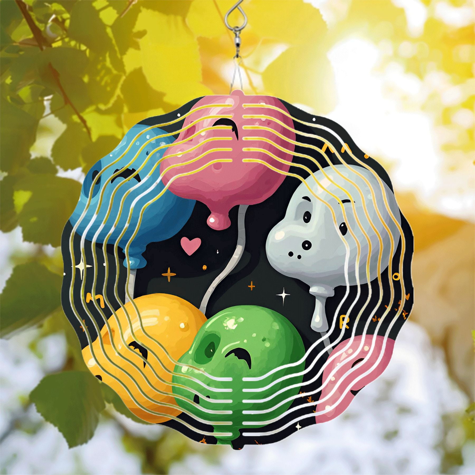Whimsical Metal Hanging Wind Spinners & Chimes - Colorful Cartoon Faces ...