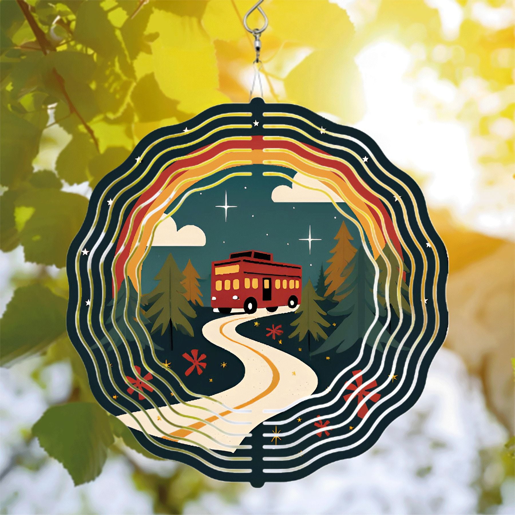 Whimsical Metal Hanging Wind Spinners & Chimes - Concentric Circle ...