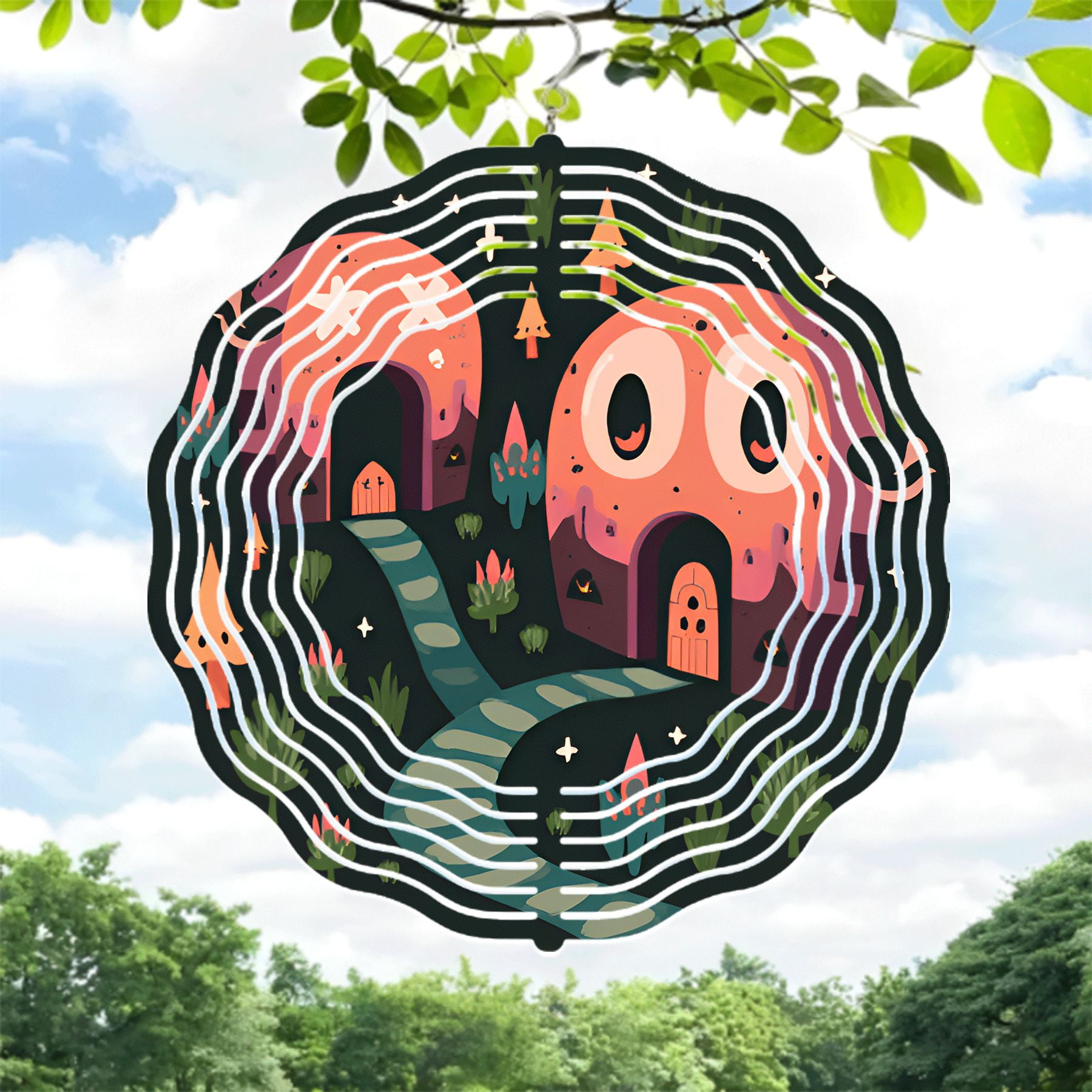 Whimsical Metal Hanging Wind Spinners & Chimes - Enchanting Mushroom ...