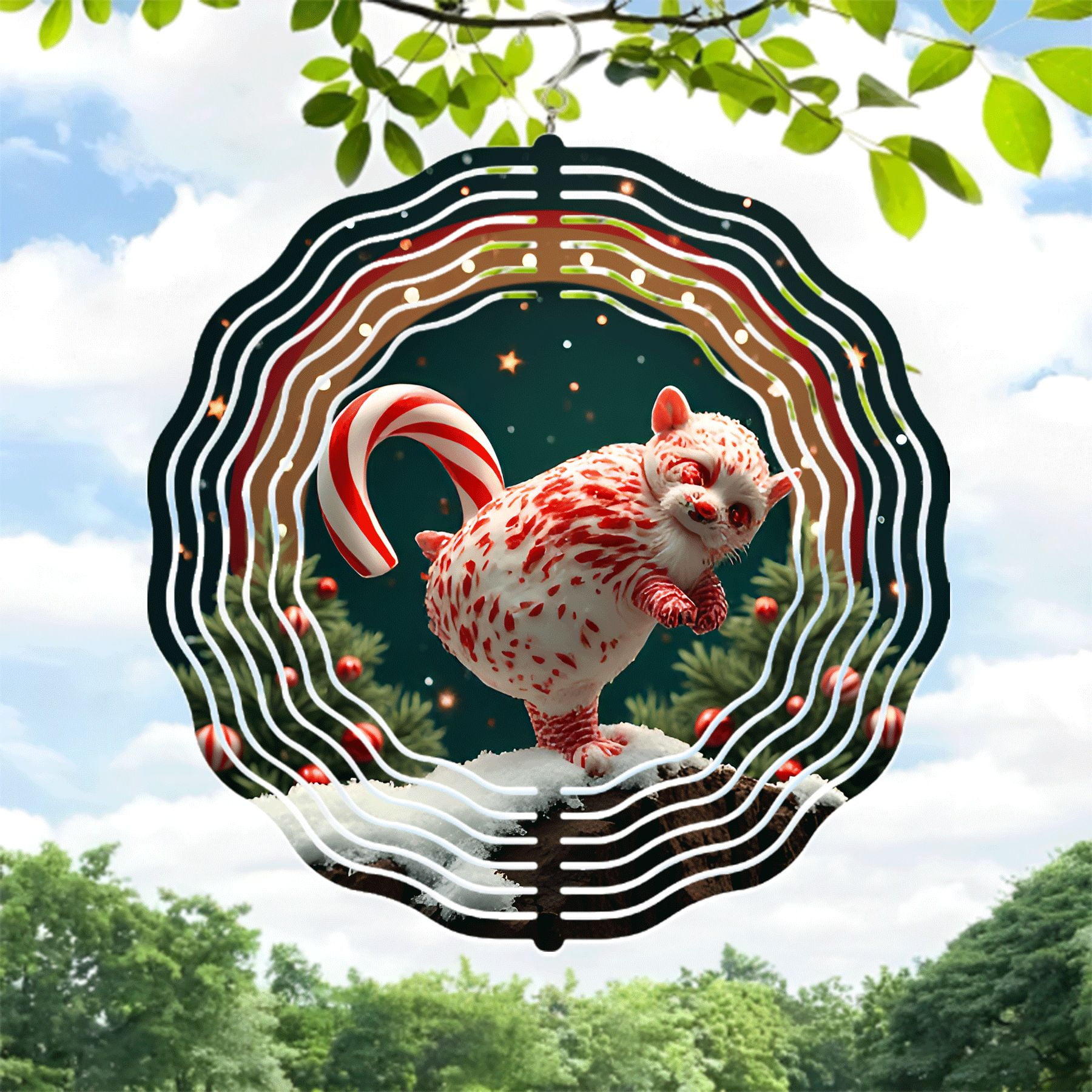 Whimsical Metal Hanging Wind Spinners & Chimes - Festive Candy Pattern ...