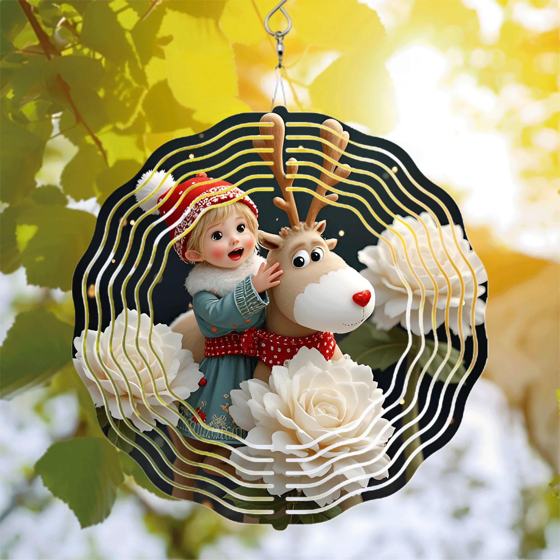 Whimsical Metal Hanging Wind Spinners & Chimes - Festive Circular ...