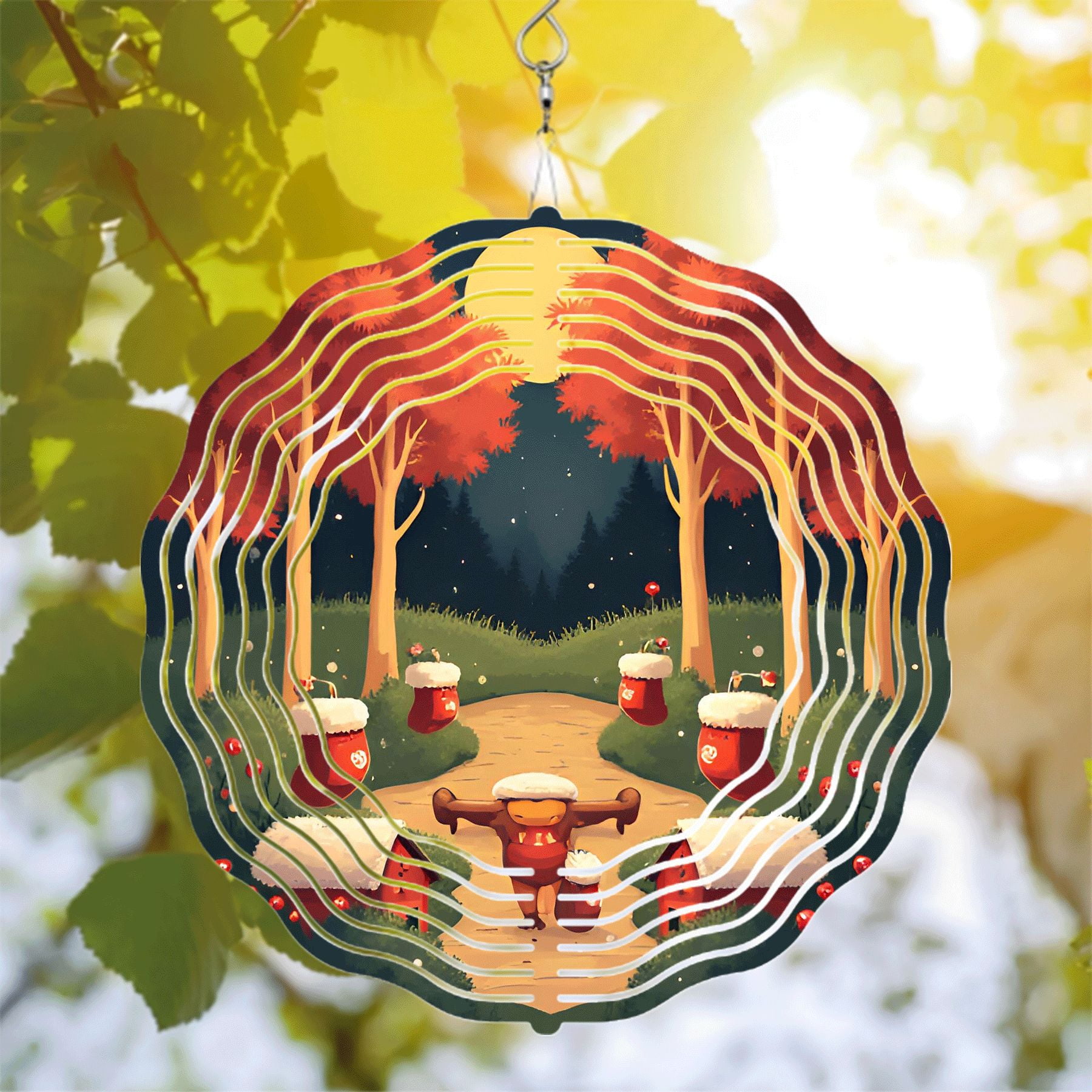 Whimsical Metal Hanging Wind Spinners & Chimes - Festive Winter Design ...