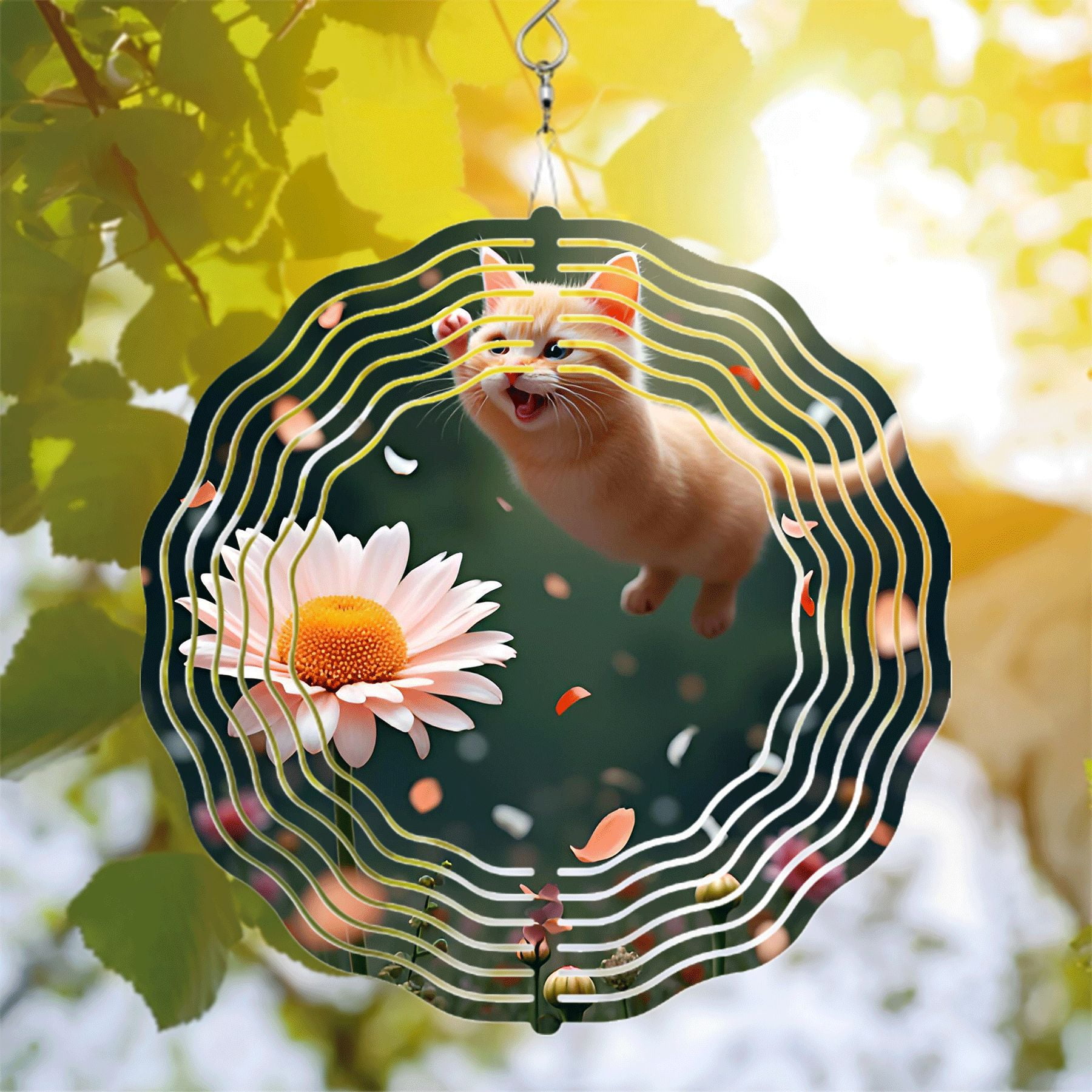 Whimsical Metal Hanging Wind Spinners & Chimes - Floral Petal Design ...