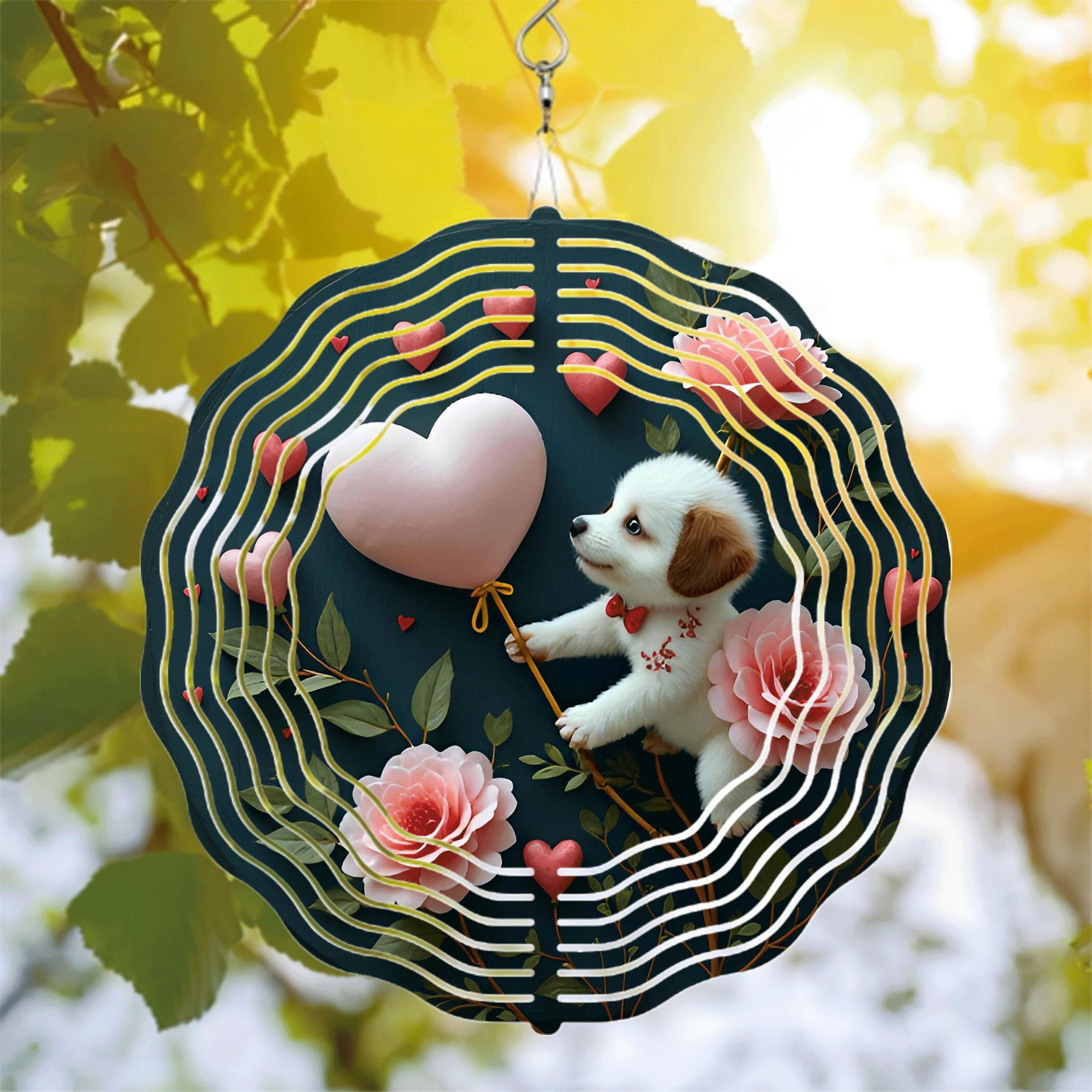 Whimsical Metal Hanging Wind Spinners & Chimes - Heart & Rose Design ...