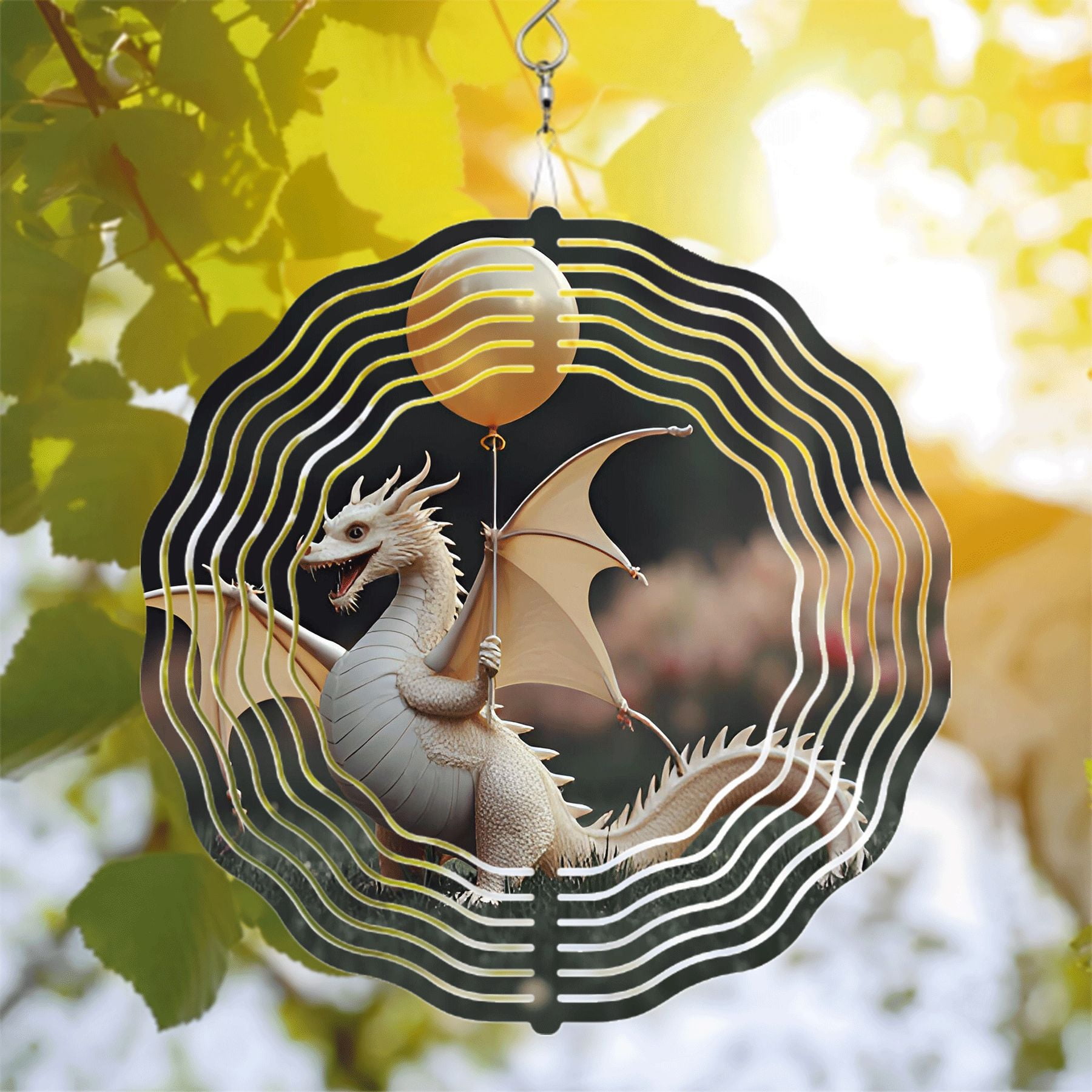 Whimsical Metal Hanging Wind Spinners & Chimes - Intricate Dragon ...