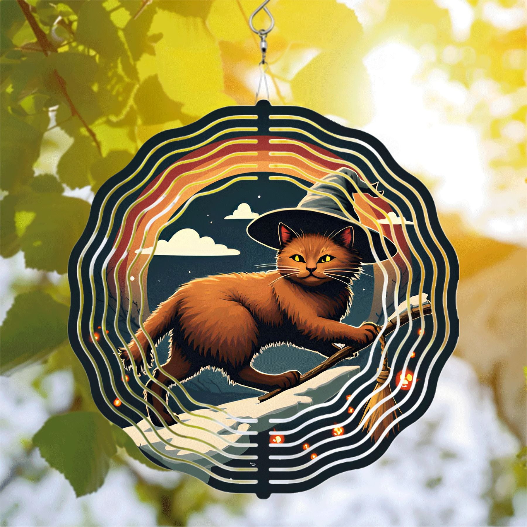 Whimsical Metal Hanging Wind Spinners & Chimes - Magical Cat Design ...