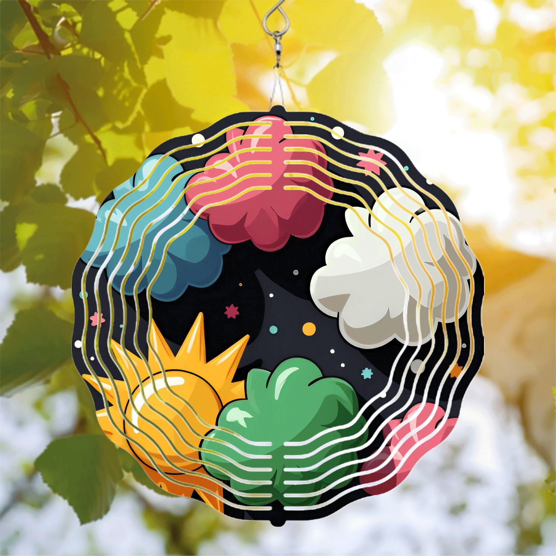Whimsical Metal Hanging Wind Spinners - Colorful Clouds Stars & Bright ...