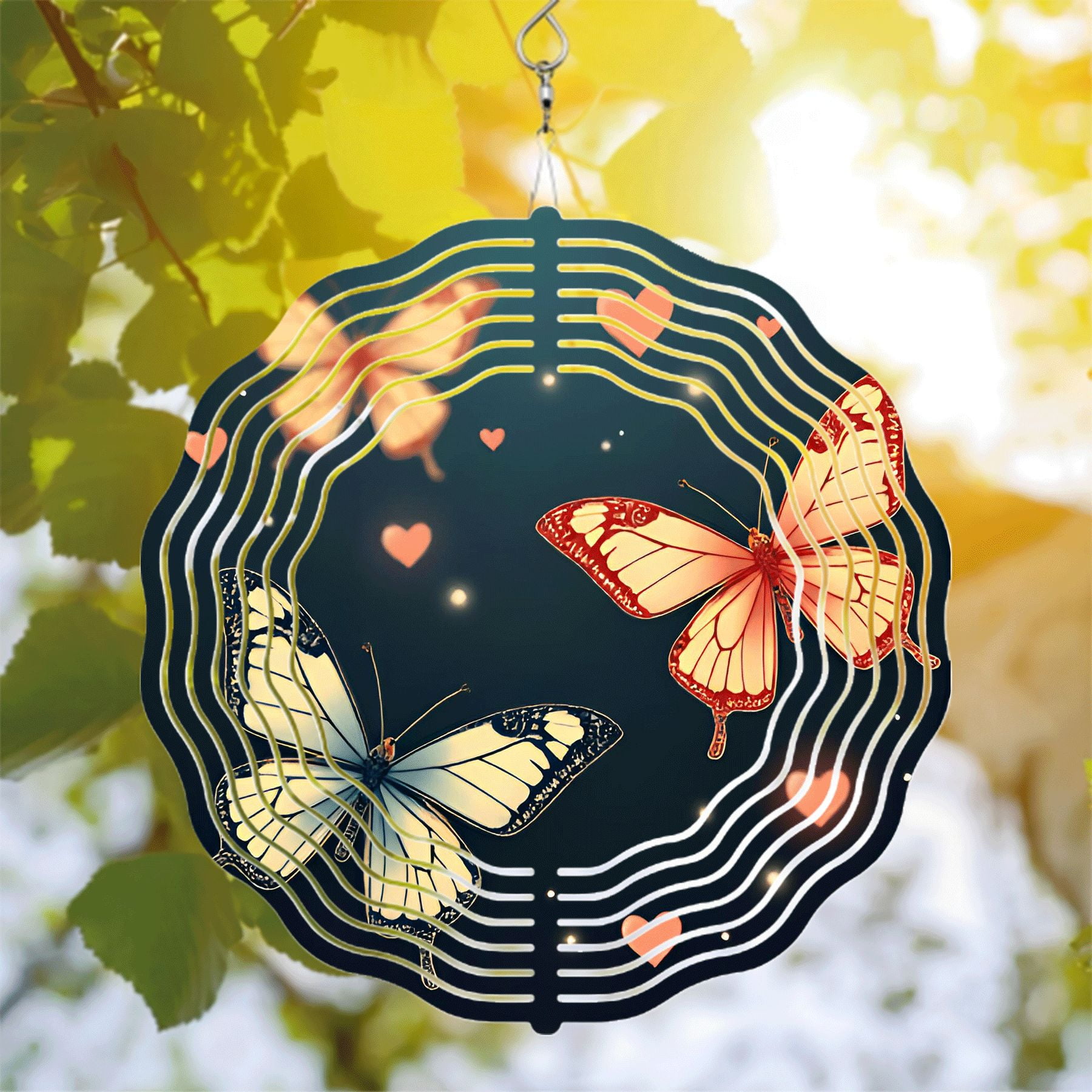 Whimsical Metal Hanging Wind Spinners with Butterfly & Heart Patterns ...