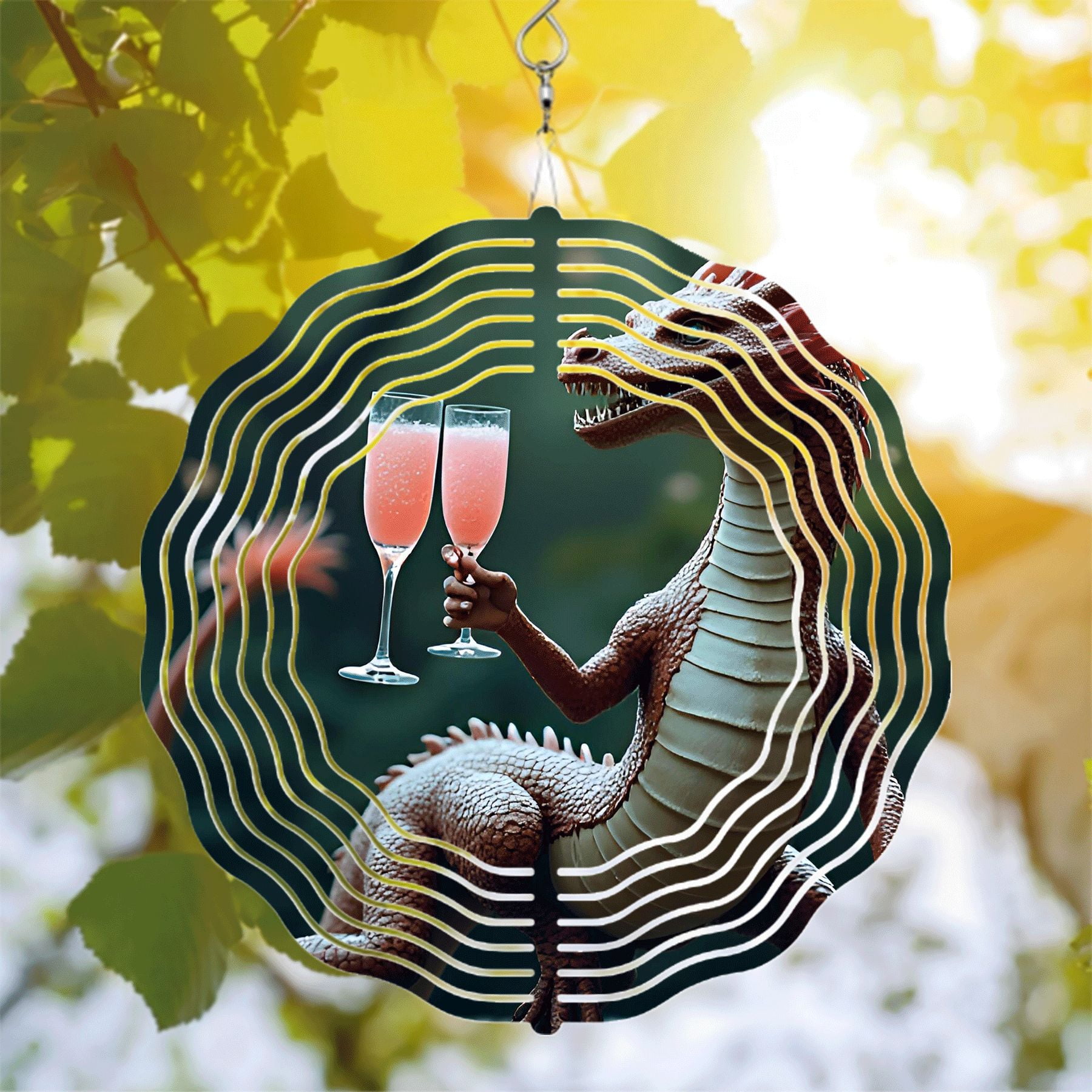 Whimsical Metal Hanging Wind Spinners with Circular Wave Patterns ...