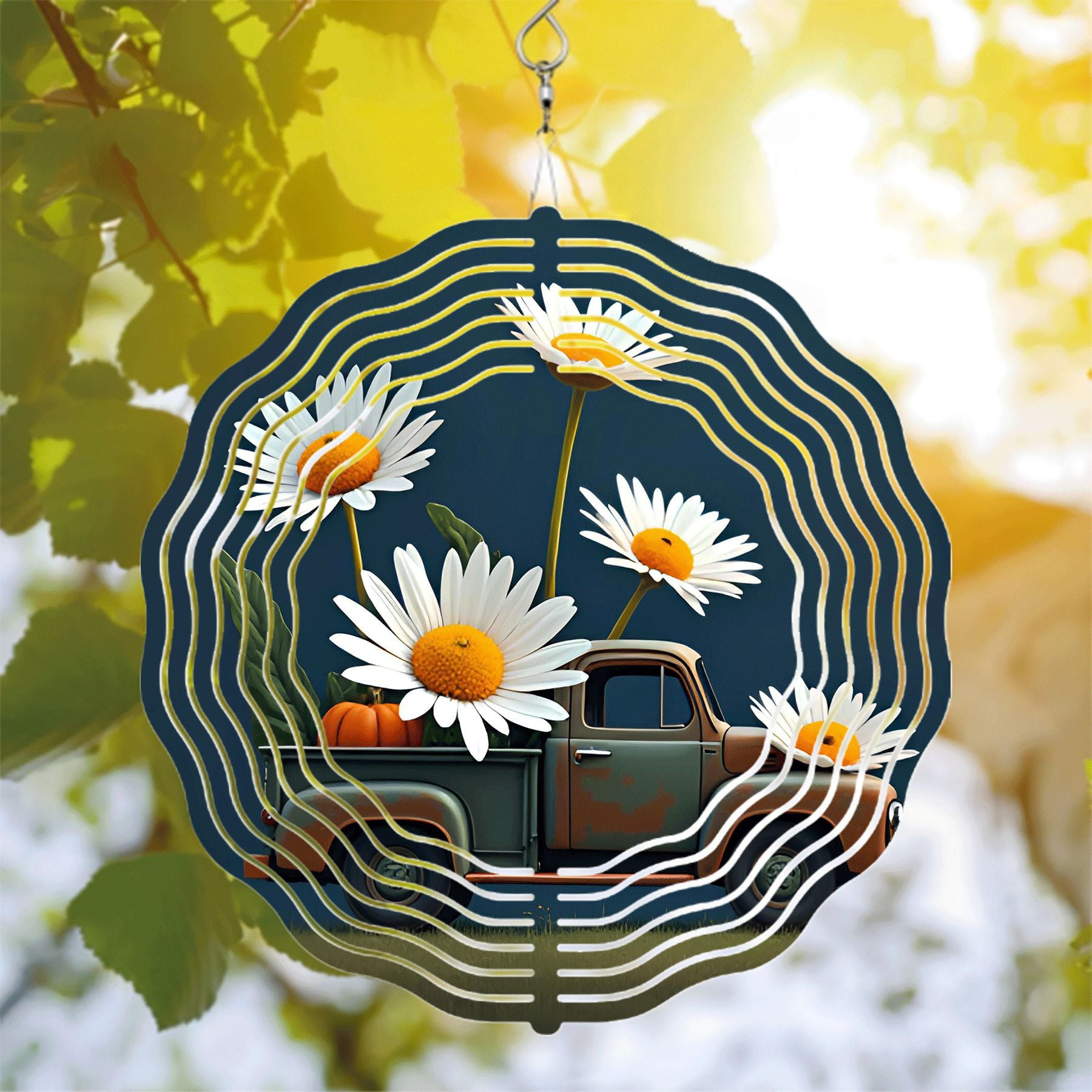 Whimsical Metal Hanging Wind Spinners with Concentric Circular Patterns ...