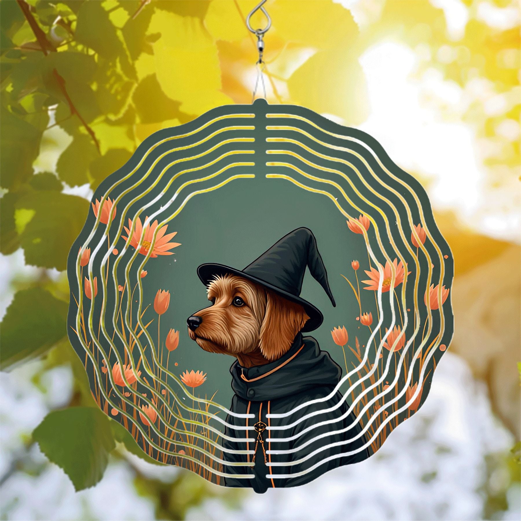 Whimsical Metal Hanging Wind Spinners with Concentric Patterns & Orange ...