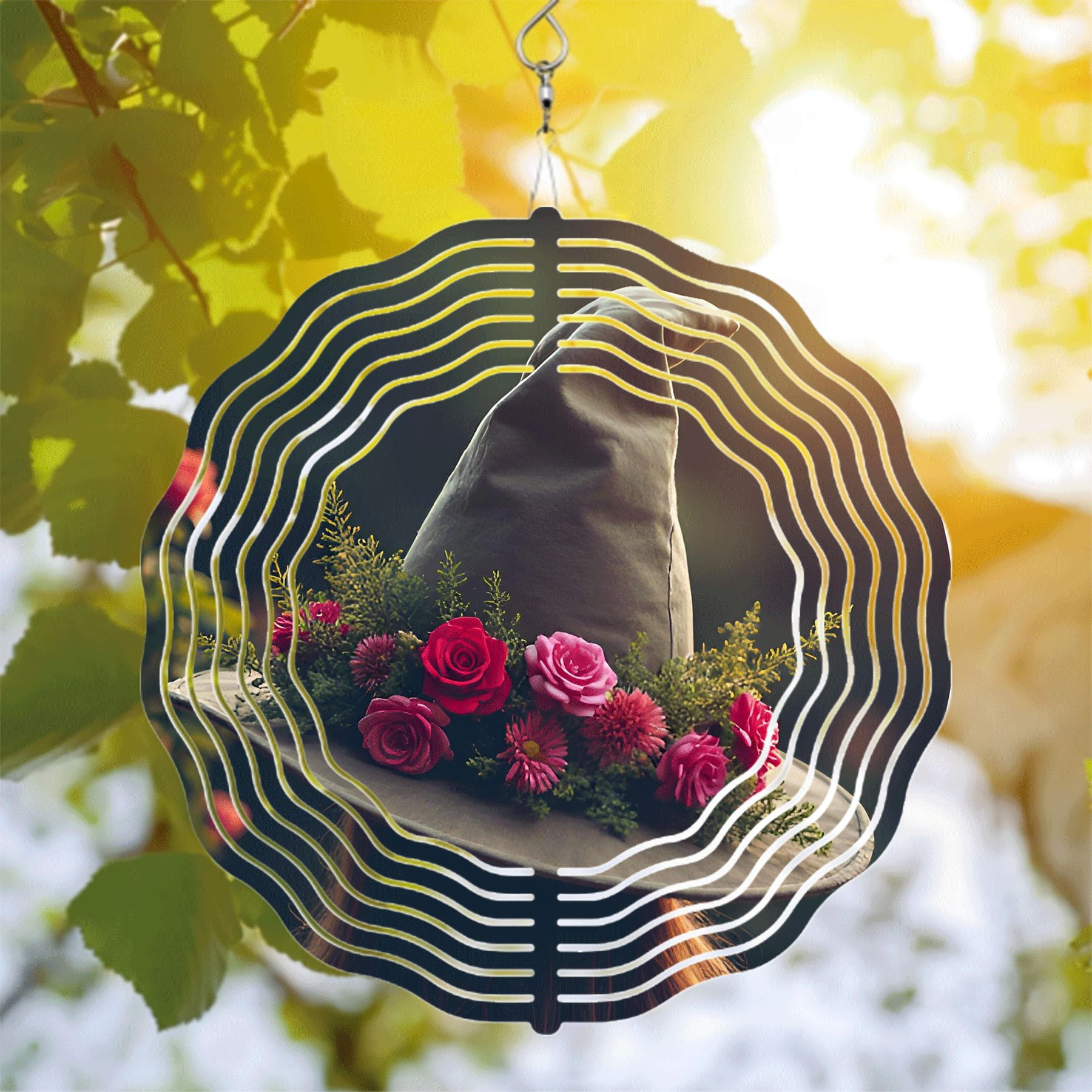 Whimsical Metal Hanging Wind Spinners with Concentric Wave Pattern ...