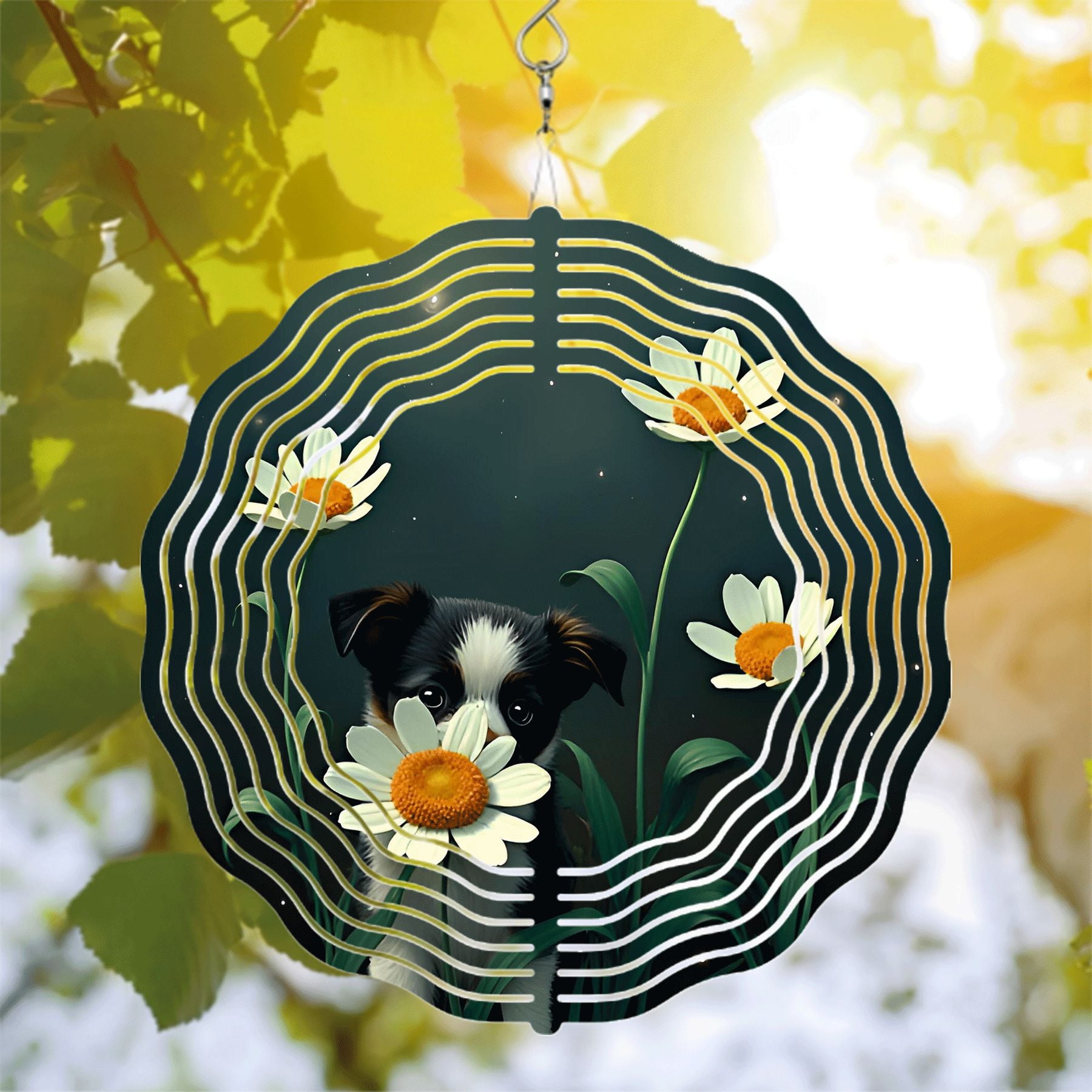 Whimsical Metal Hanging Wind Spinners with Concentric Waves & Floral ...